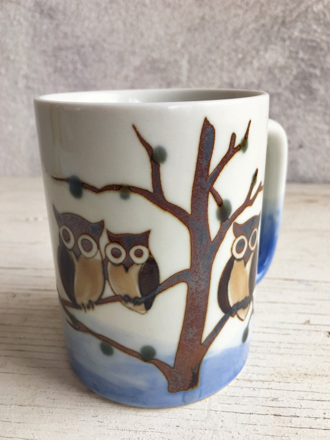 Owl Mug Blue and White Porcelain, Owl Coffee Cup Pottery Mug, Gift for ...