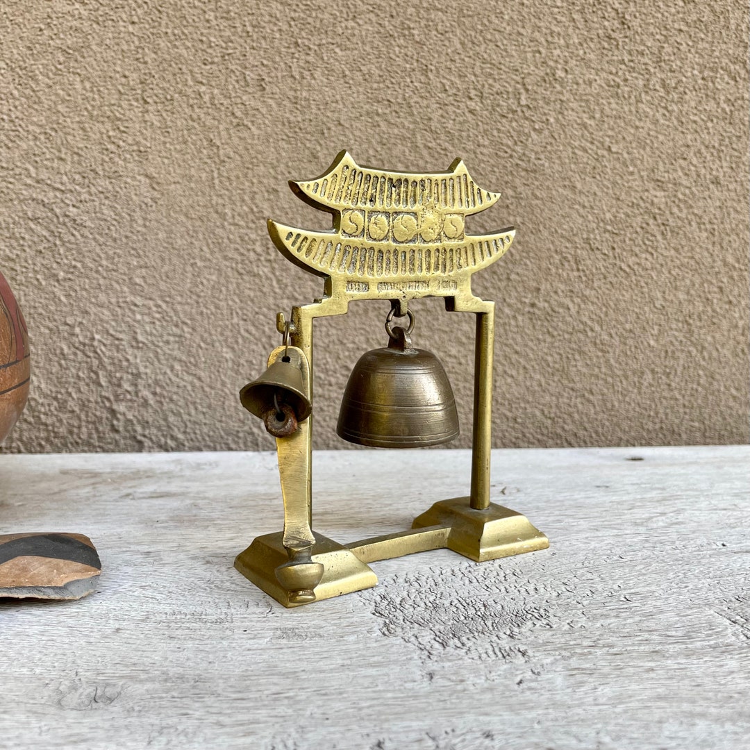 Vintage Brass Bell Shaped Like Temple Gong on Archway With Ringer ...