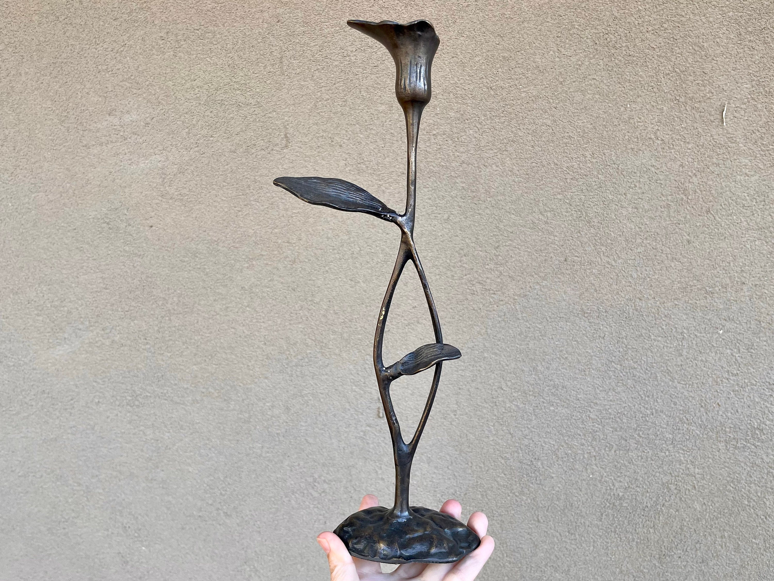 Single Vintage Bronze Calla Lily Candlestick Candle Holder, Art Nouveau ...