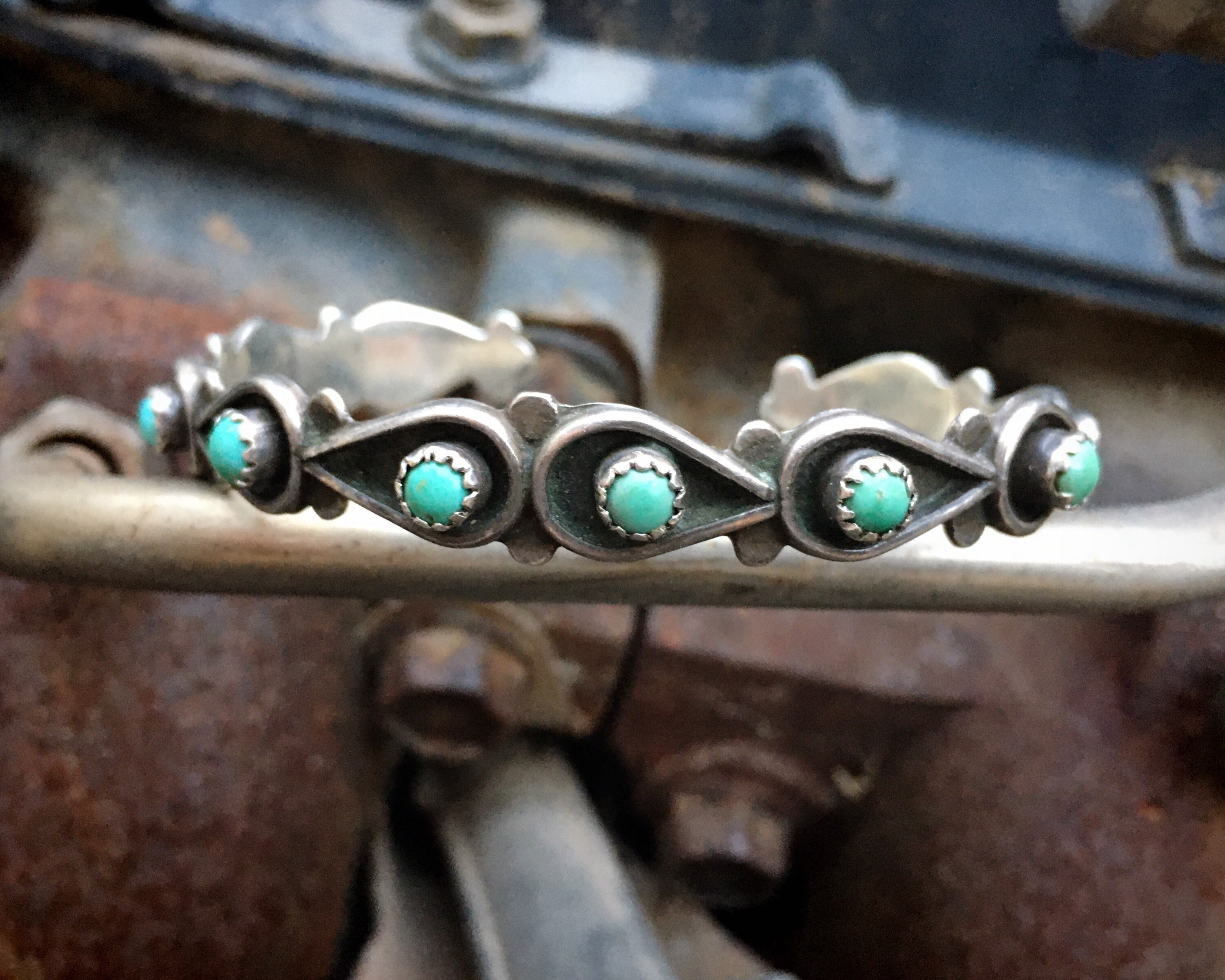 Zuni Snake Eye Turquoise Narrow Row Cuff Stacking Bracelet, Vintage ...