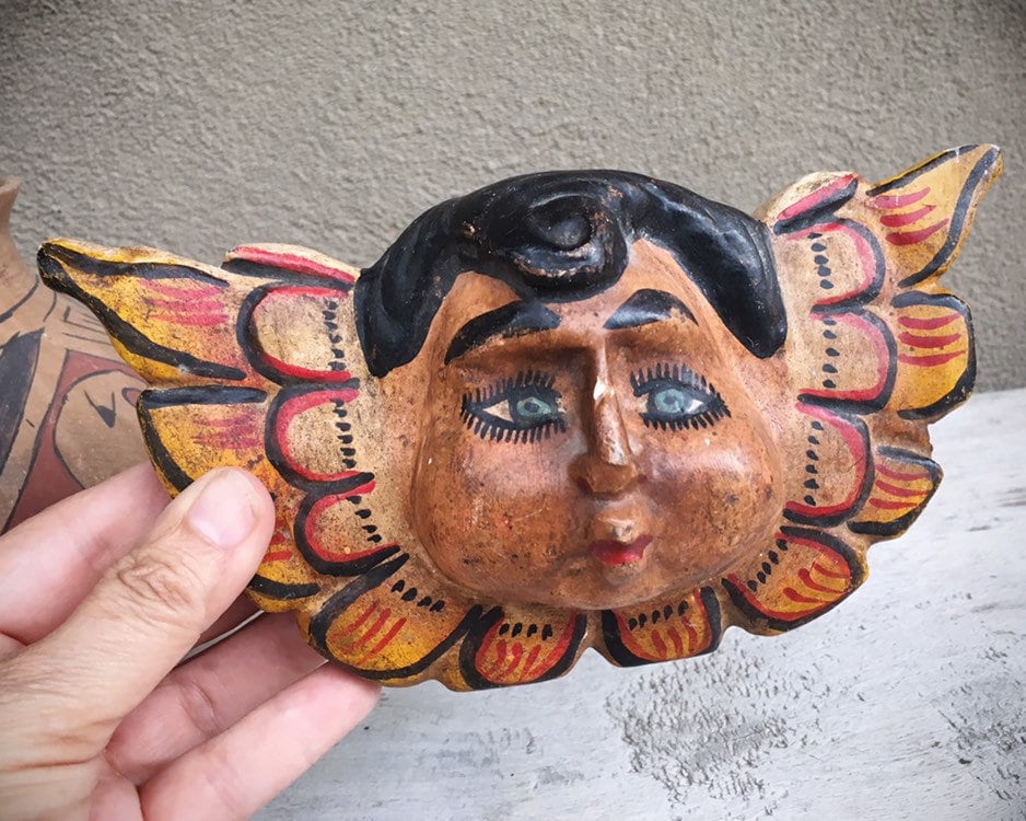 Small Carved Wood Angel with Wings Wall Hanging, Mexican Folk Art ...