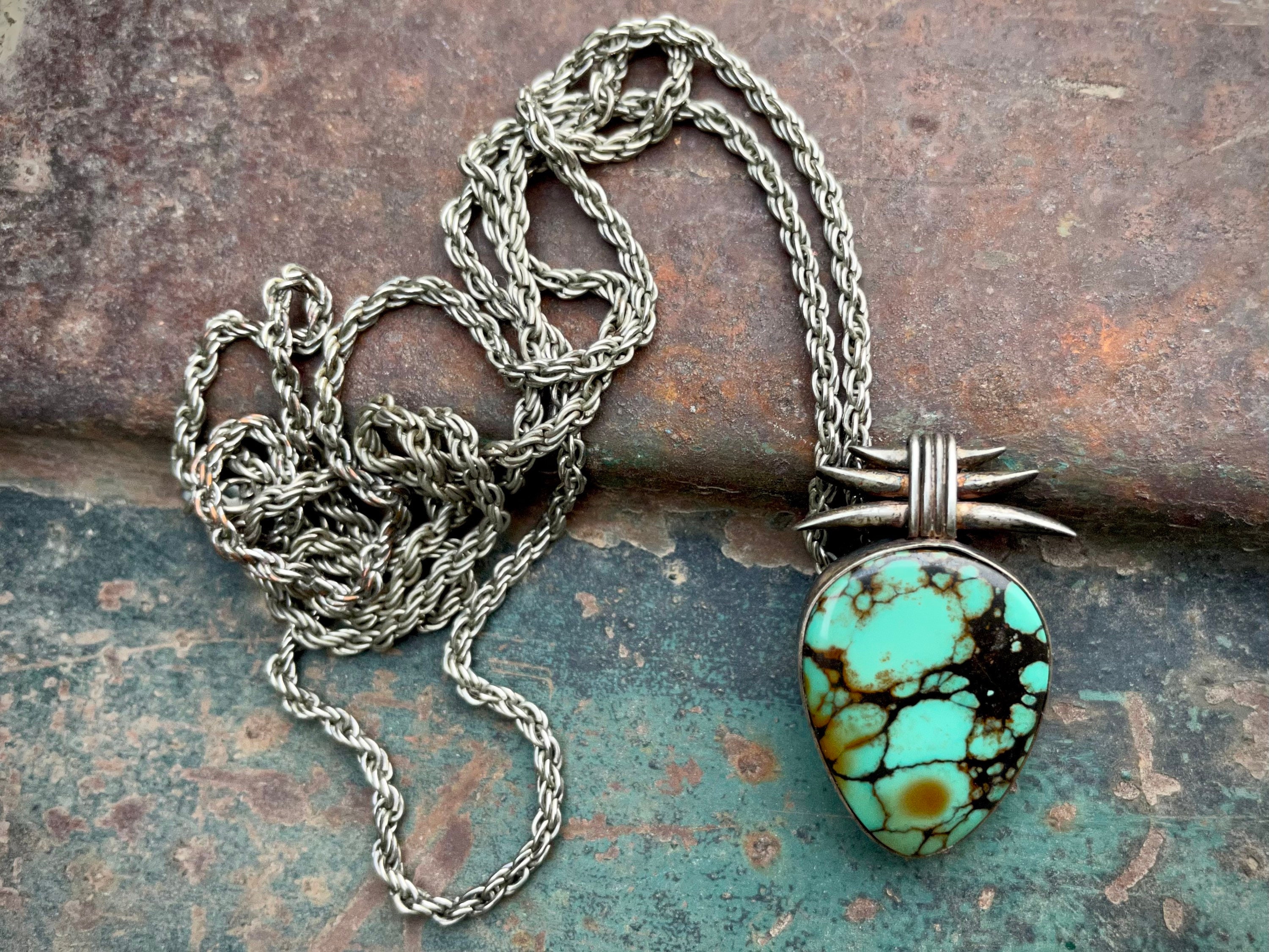 Vintage Matrixed Turquoise Sterling Silver Pendant Necklace with 925 ...