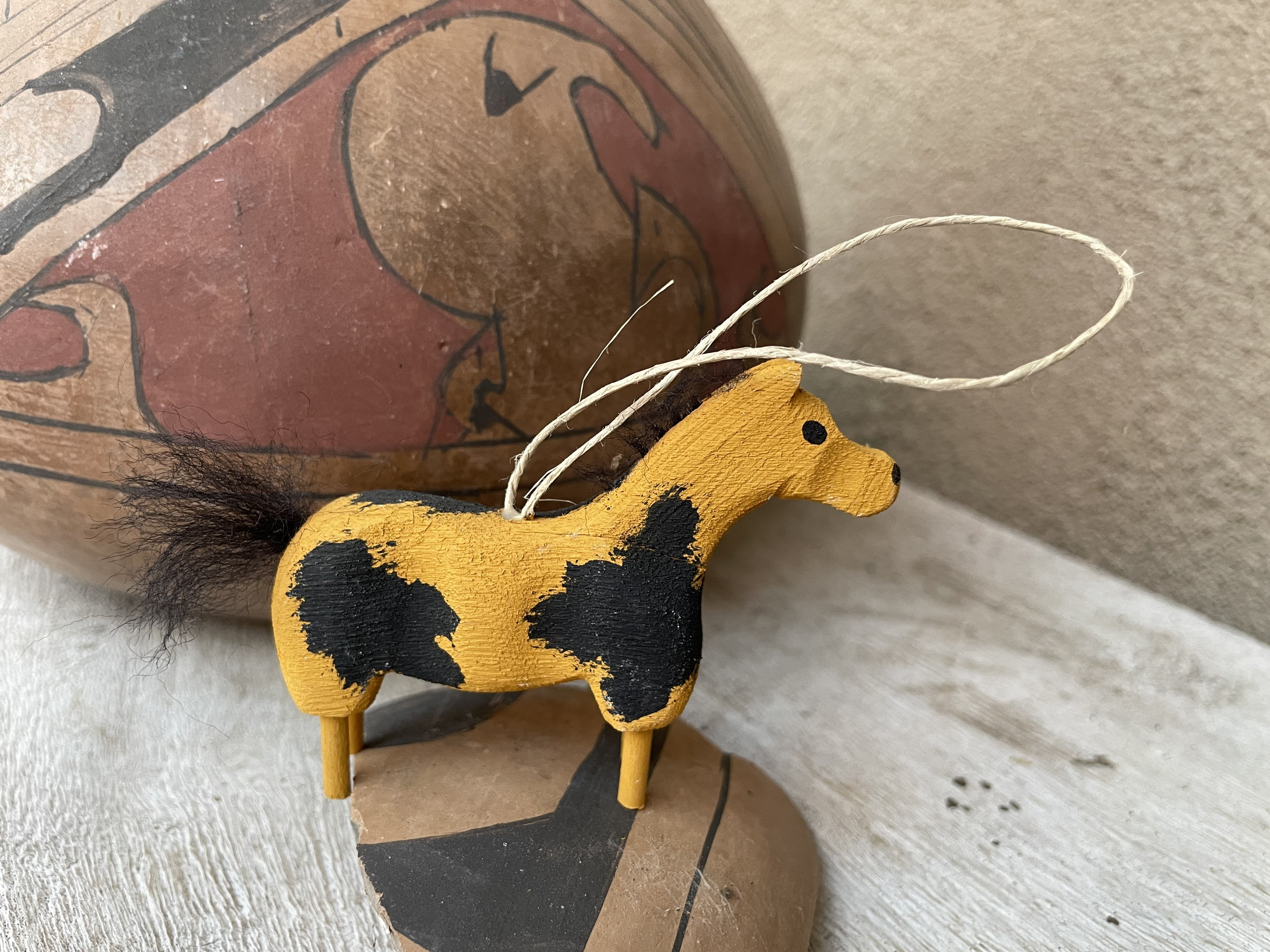 Three Navajo Animal Ornaments of Painted Wood, Folk Art Donkey Horse ...
