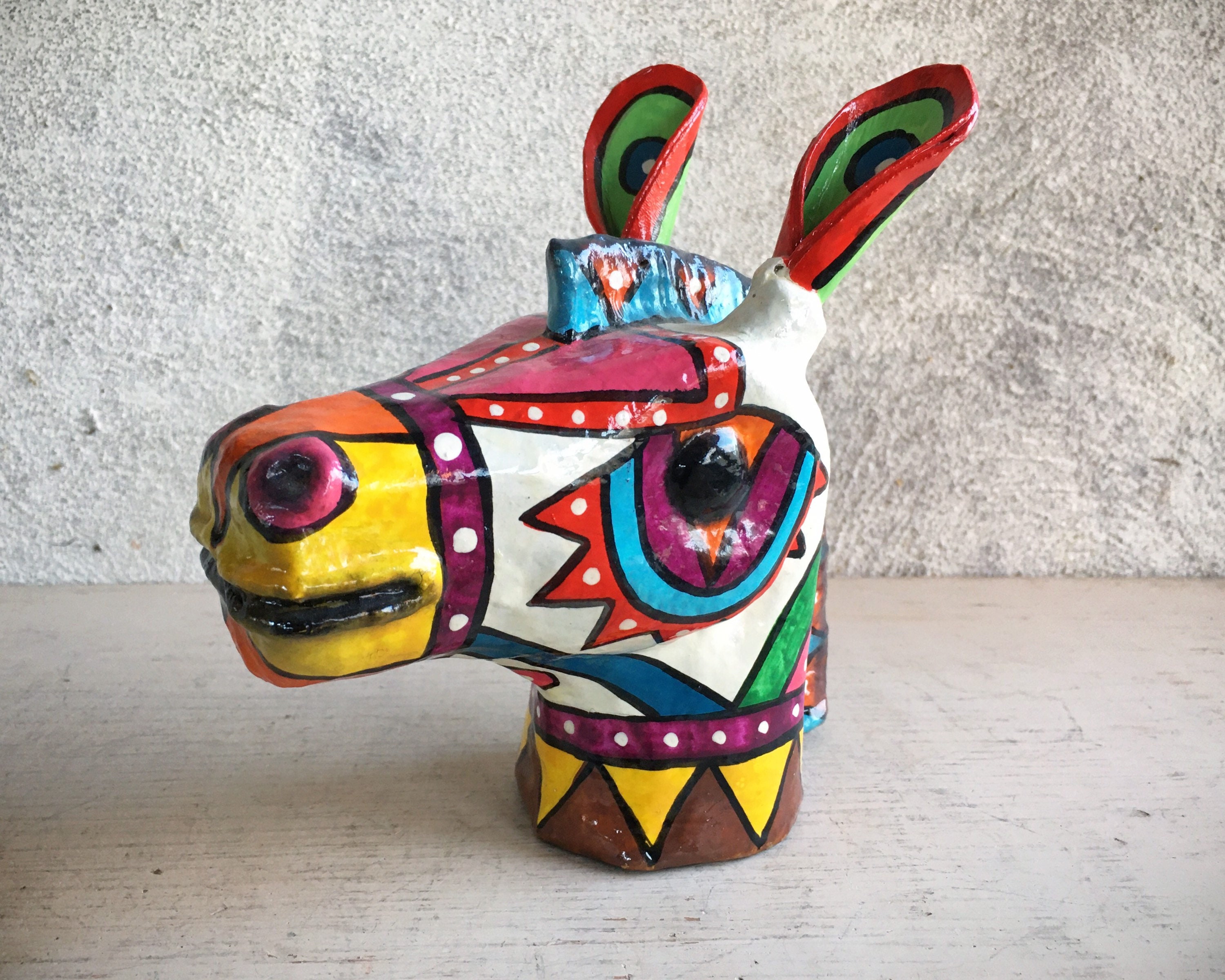 Small Mexican Paper Mache Horse's Head in Colorful Design, Mule or ...