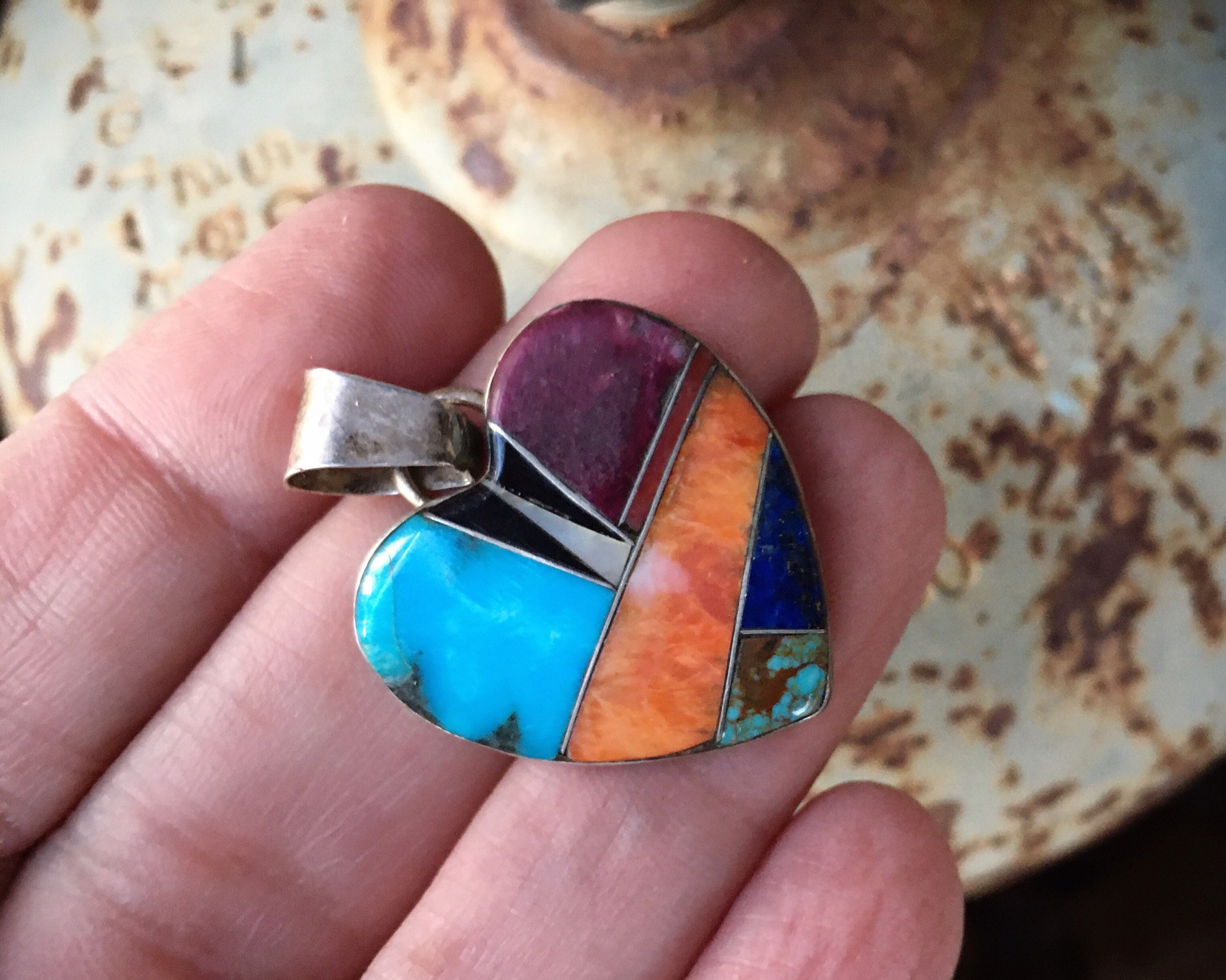 Multi Stone Heart Pendant with Turquoise Sugilite Spiny Oyster, Native ...