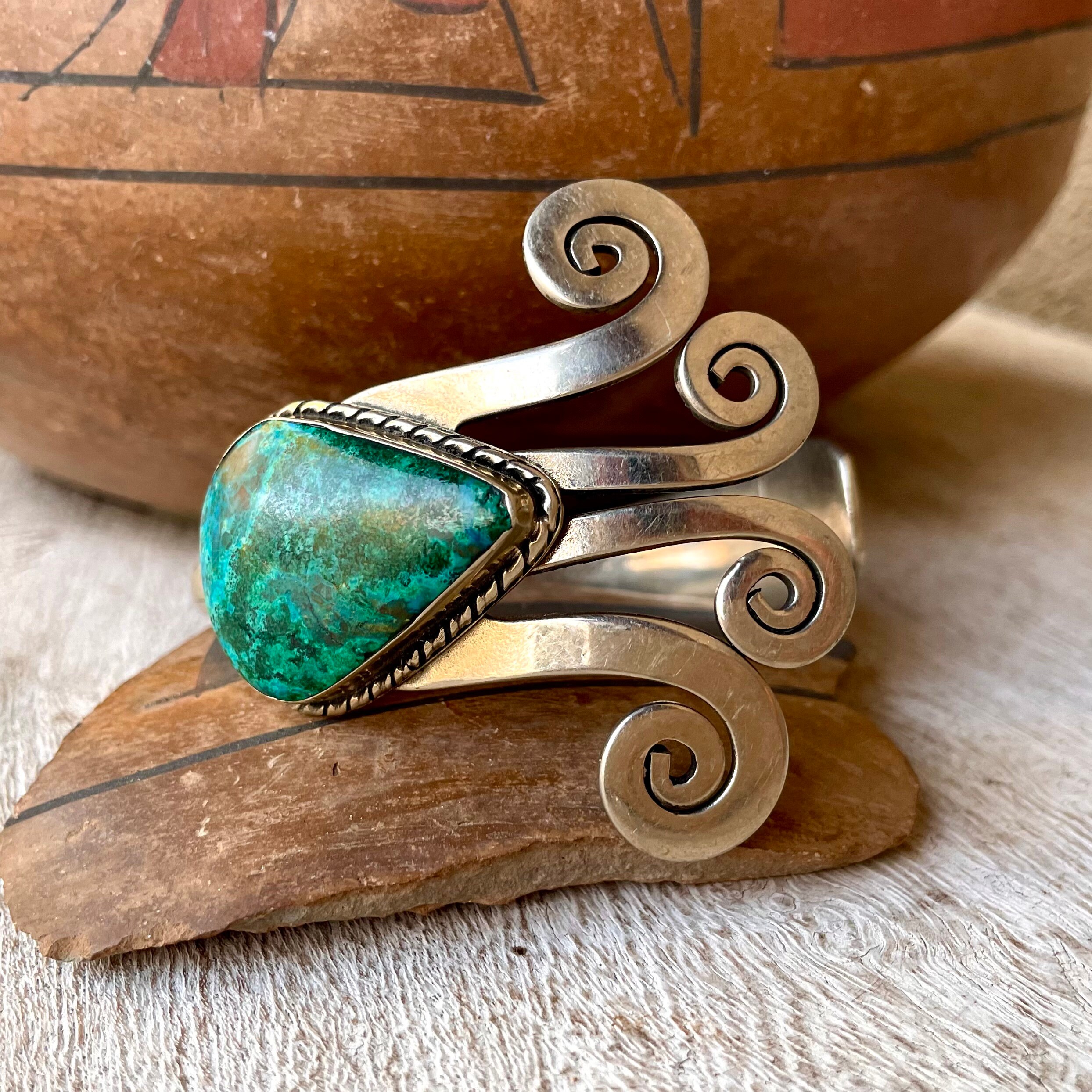 Vintage Upcycled Silverplate Fork Bangle Bracelet w/ Chrysocolla, Funky ...