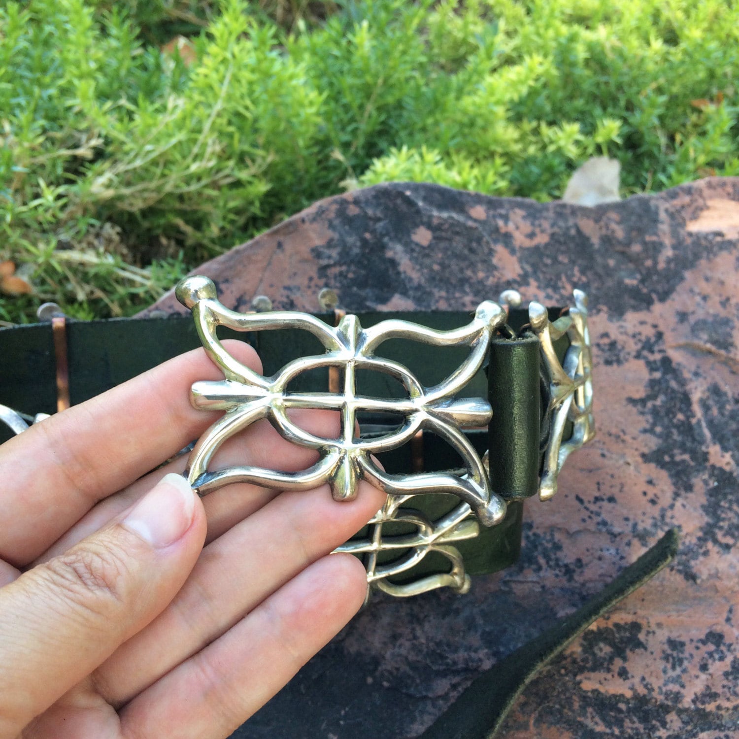 1960s-70s Navajo Sandcast Silver and Black Leather Concho Belt for ...