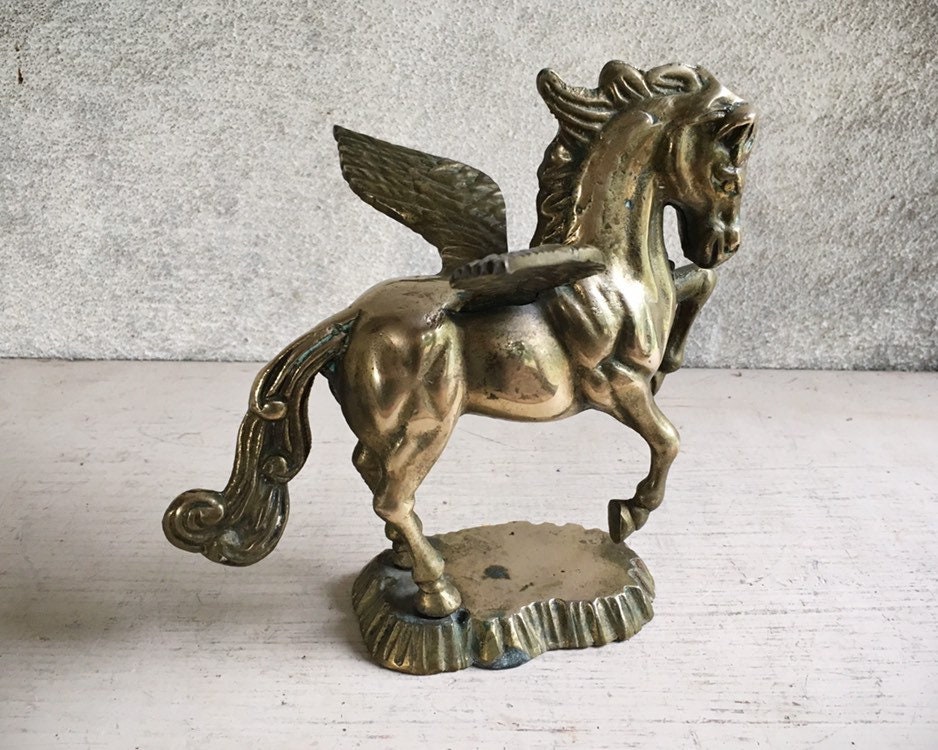 Vintage Brass Pegasus Figurine, Hollywood Regency, Brass Decor, Flying ...