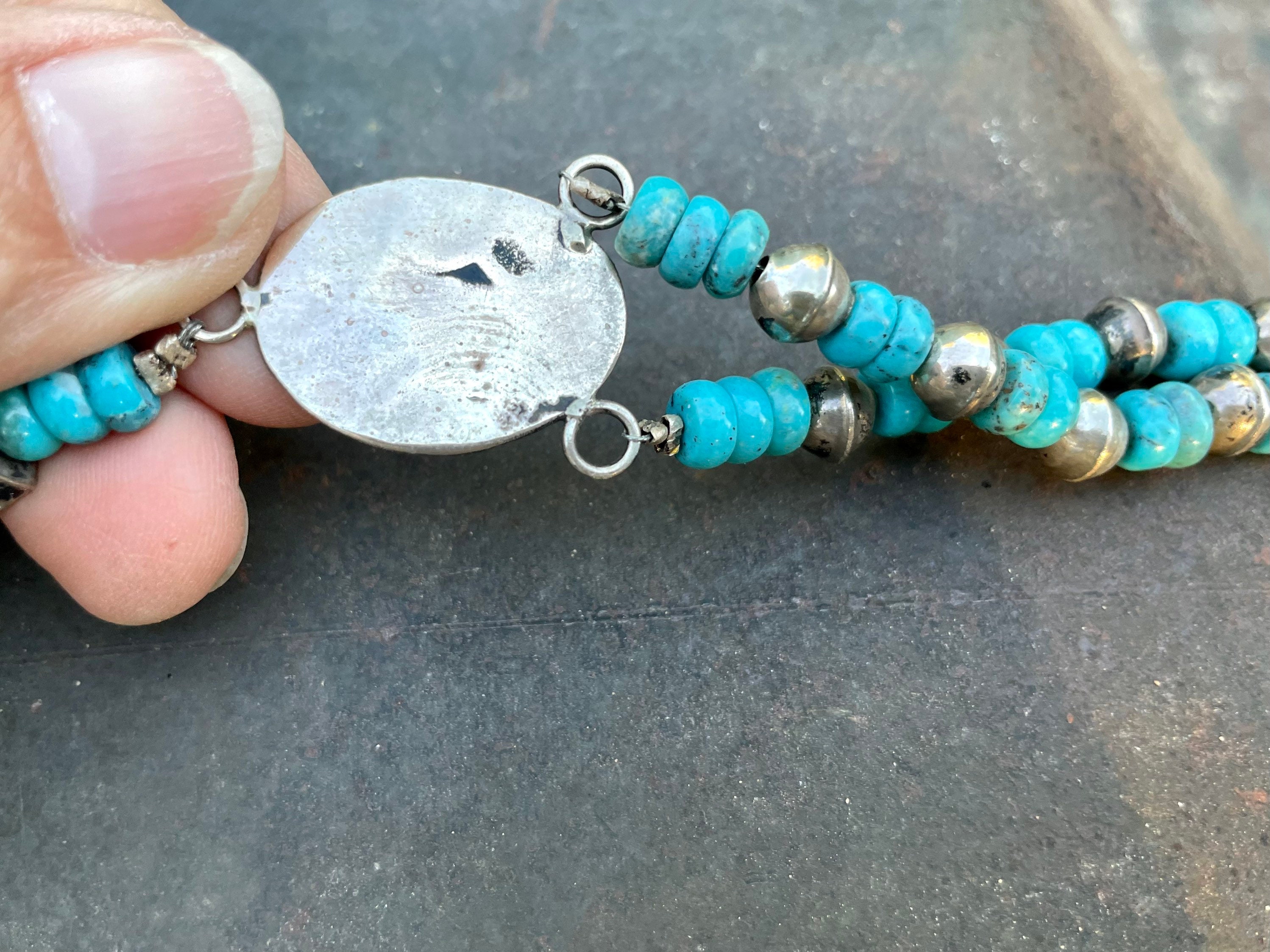 Vintage Turquoise and Sterling Silver Bead Rosary w/ Sandcast Cross by ...
