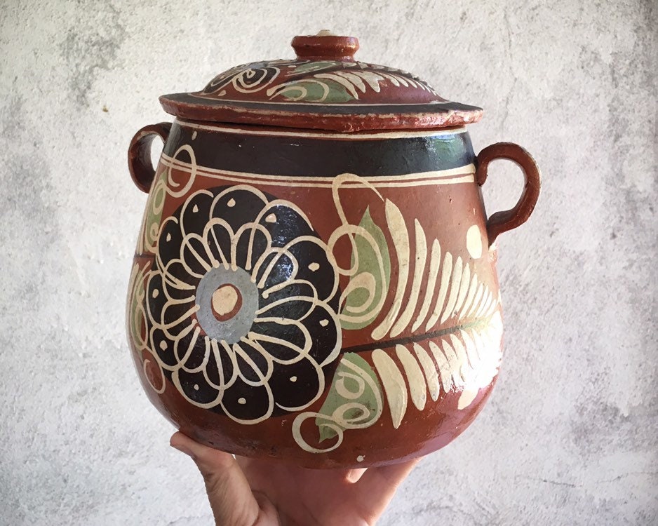 Vintage Tlaquepaque Pottery Lidded Bean Pot Old Mexico Redware Covered ...