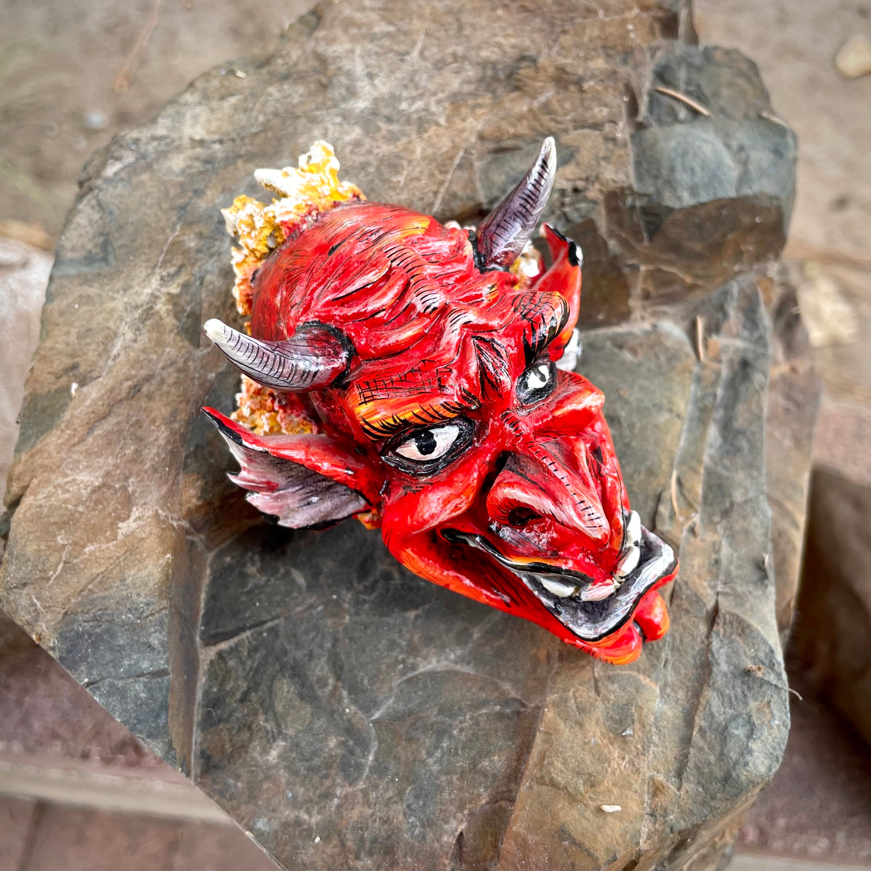 Vintage Peruvian Miniature Painted Clay Mask of Red Demon, Day of the ...