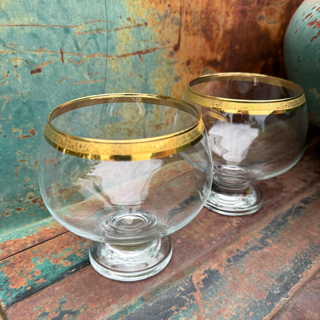 Two Vintage Crystal Goblets by Cellini, Coupe Style W/ Gold Rim ...