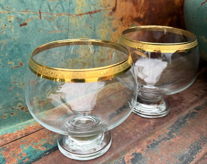 Two Vintage Crystal Goblets by Cellini, Coupe Style W/ Gold Rim ...