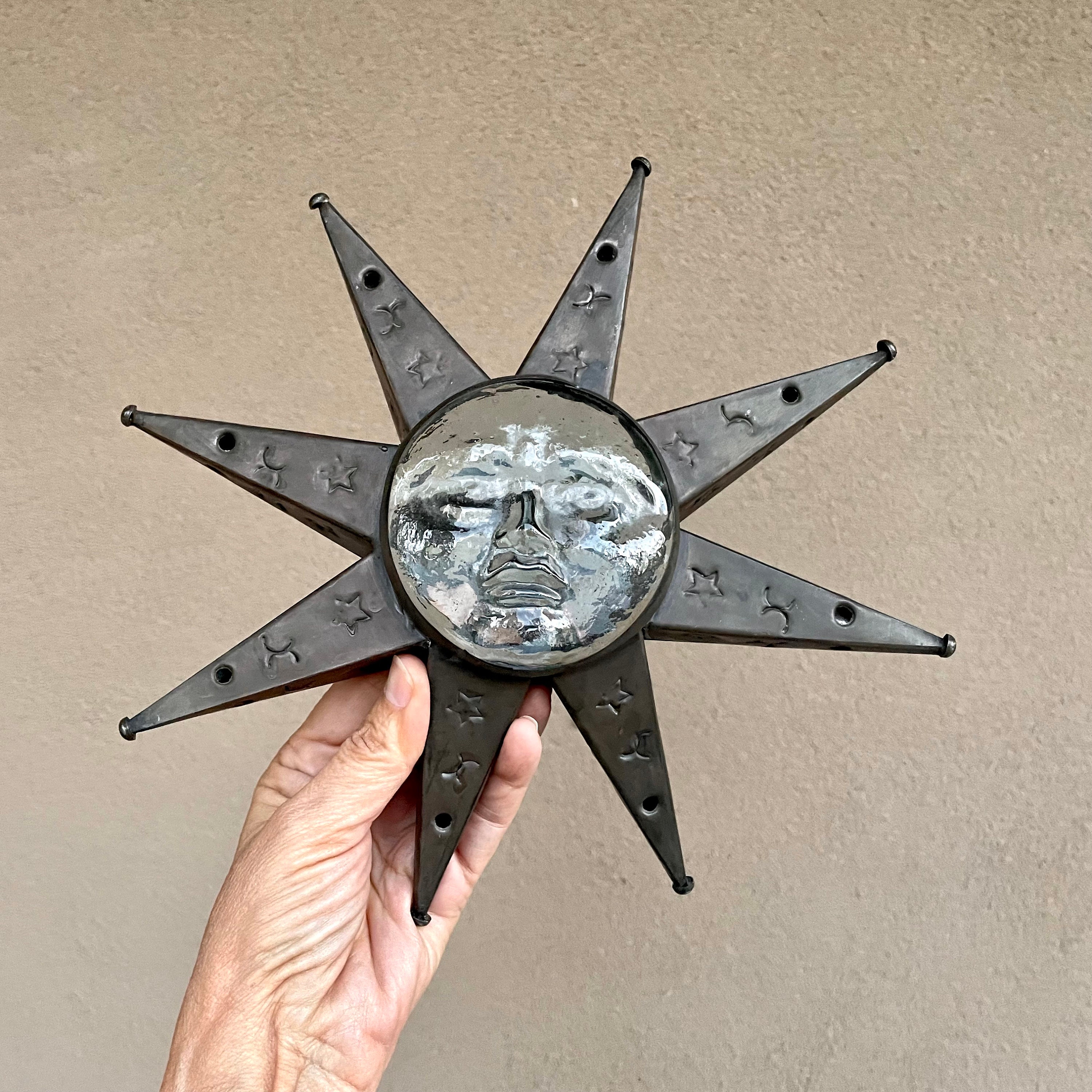 Vintage Rustic Metal Glass Sun Face Candle Holder, Sunburst Votive ...