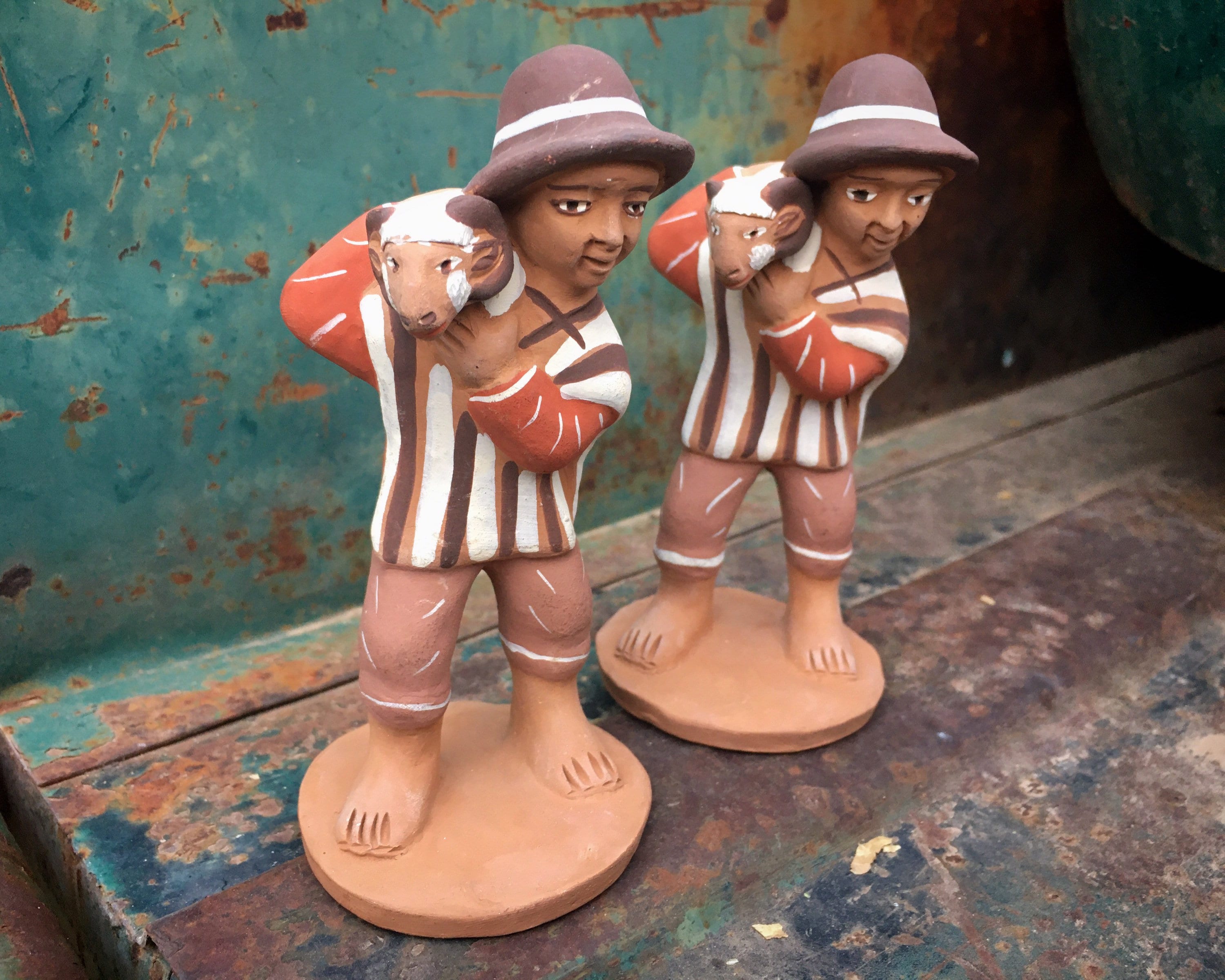 Vintage Peruvian Pottery of Shepherds Carrying Sheep, Southwestern ...