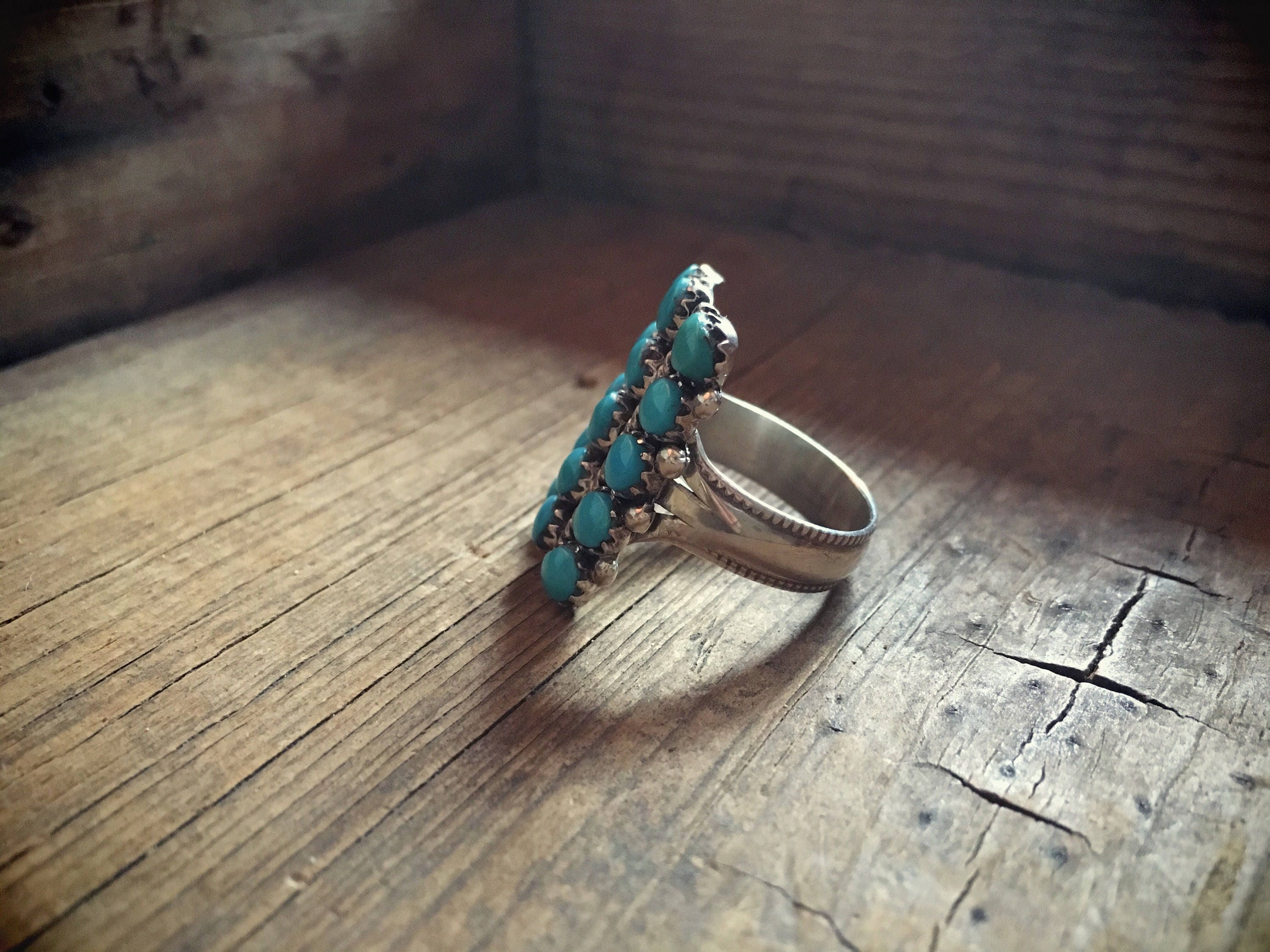 Vintage Zuni Elanda Wyaco snake eye turquoise ring size 7.75, Native ...