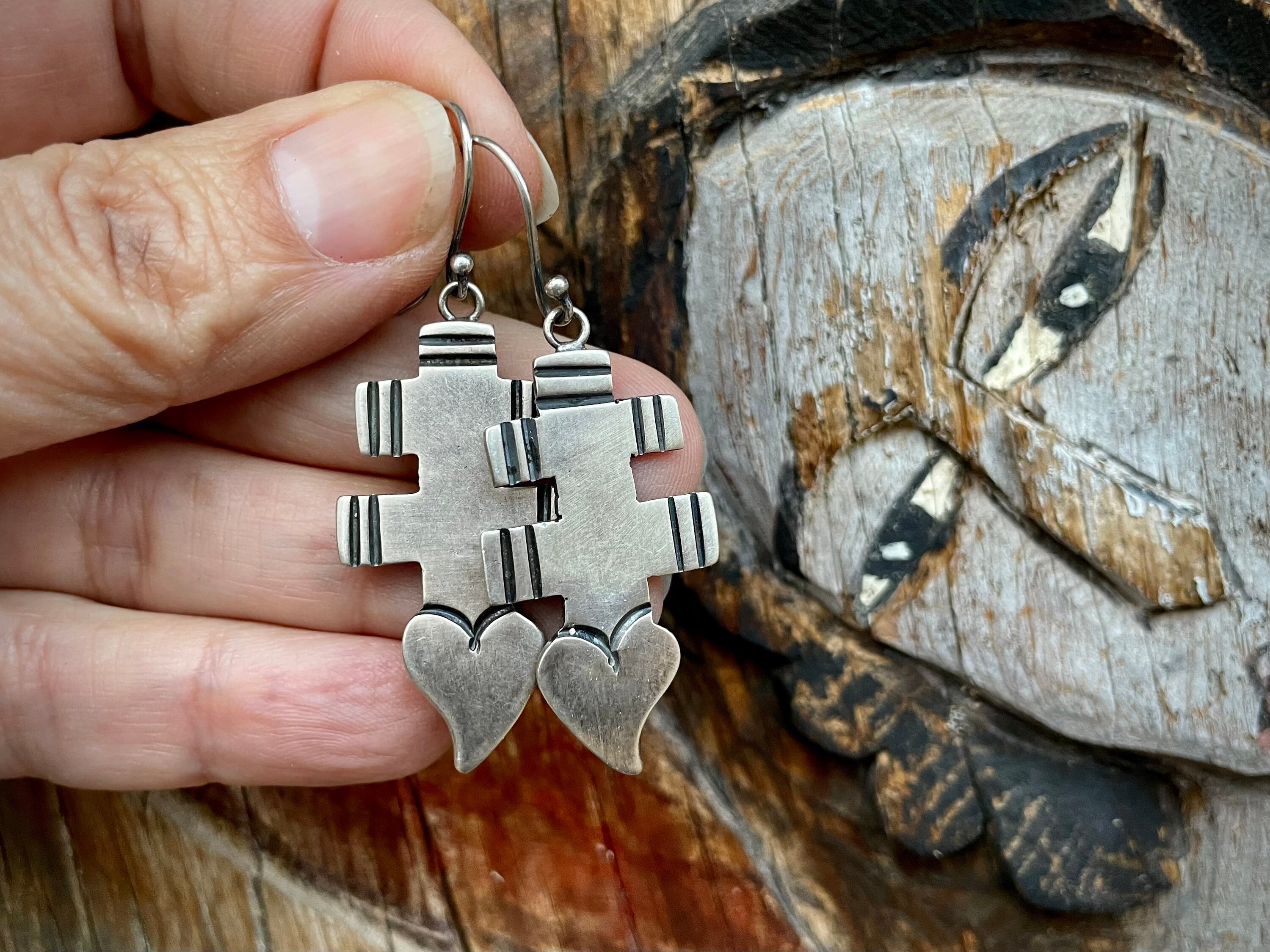 Sterling Silver Dragonfly Double-Bar Isleta Cross Earring Dangles by ...