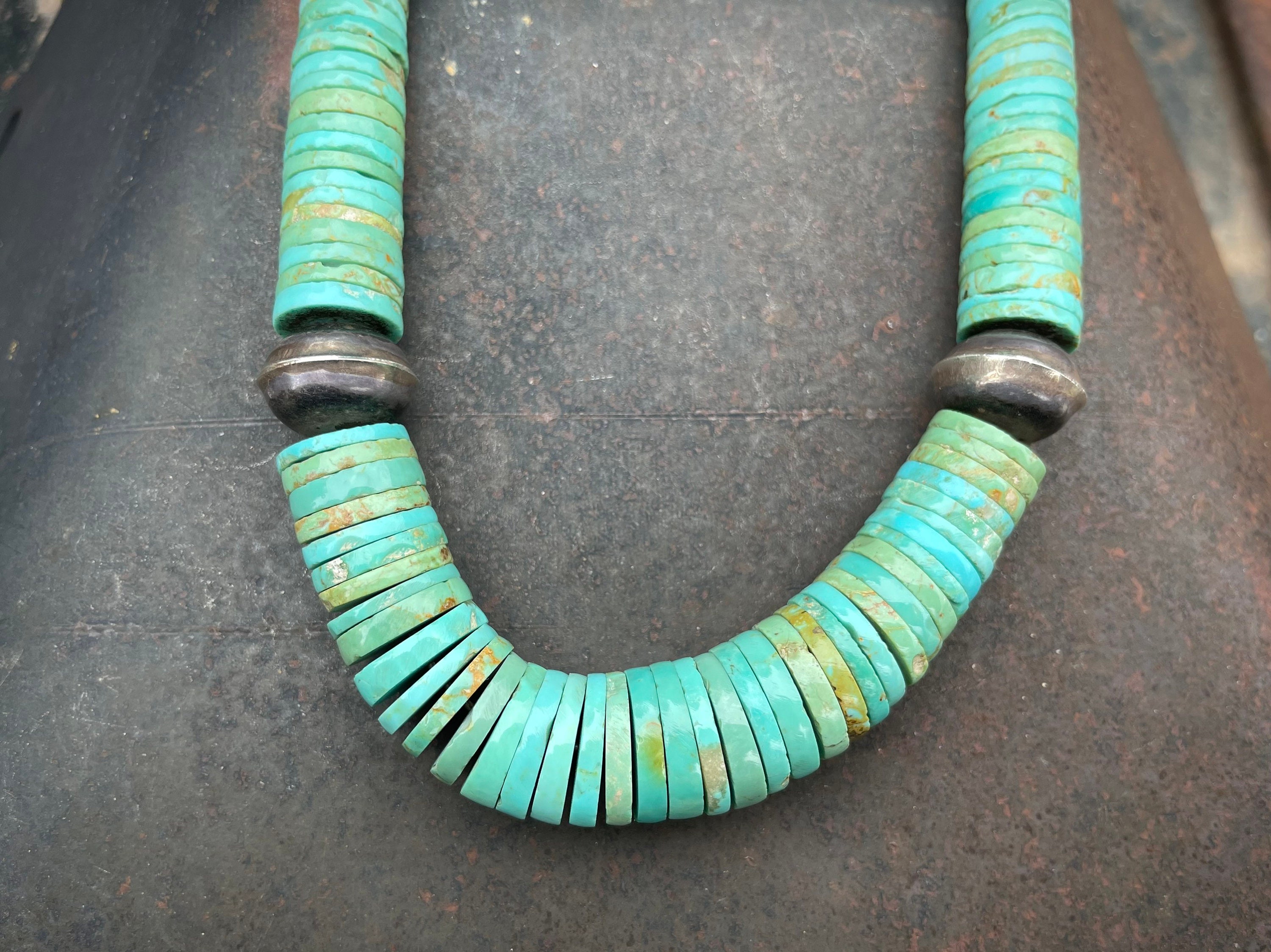 Vintage Thick Rolled Wafer Disc Turquoise Heishi Necklace, Native ...