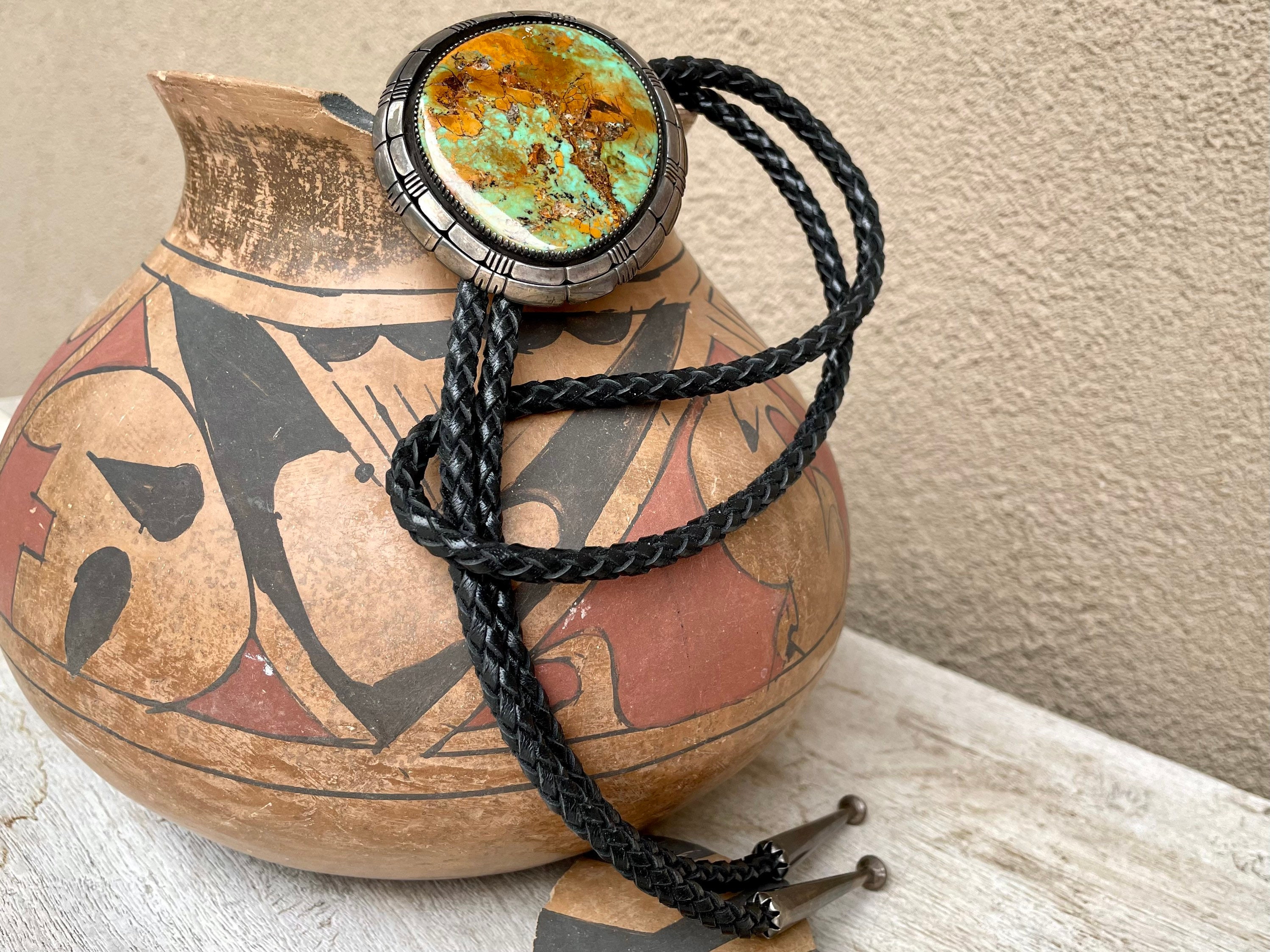 Vintage Royston Turquoise Bolo Tie, Signed Navajo Native American Bola ...