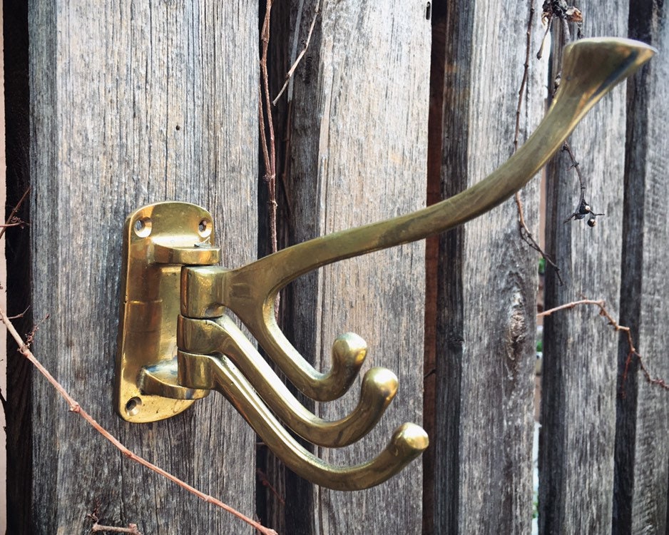 Arts and Crafts Era Brass Hall Tree Hook with Movable Arms ...