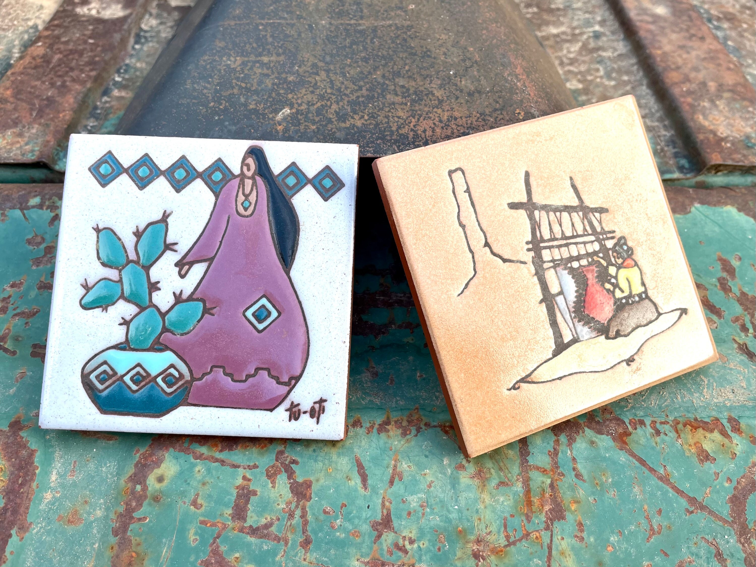 Pair of 4x4 Southwestern Ceramic Tile Trivets, Southwestern Decor, Art ...