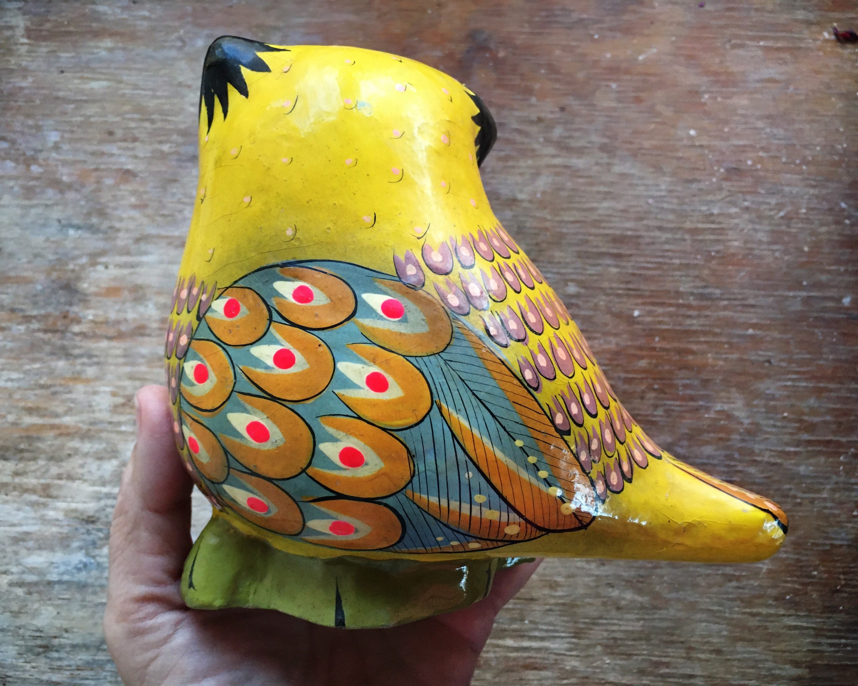 Yellow Paper Mache Owl from Tonala Mexico Folk Art, Give a Hoot Gift ...