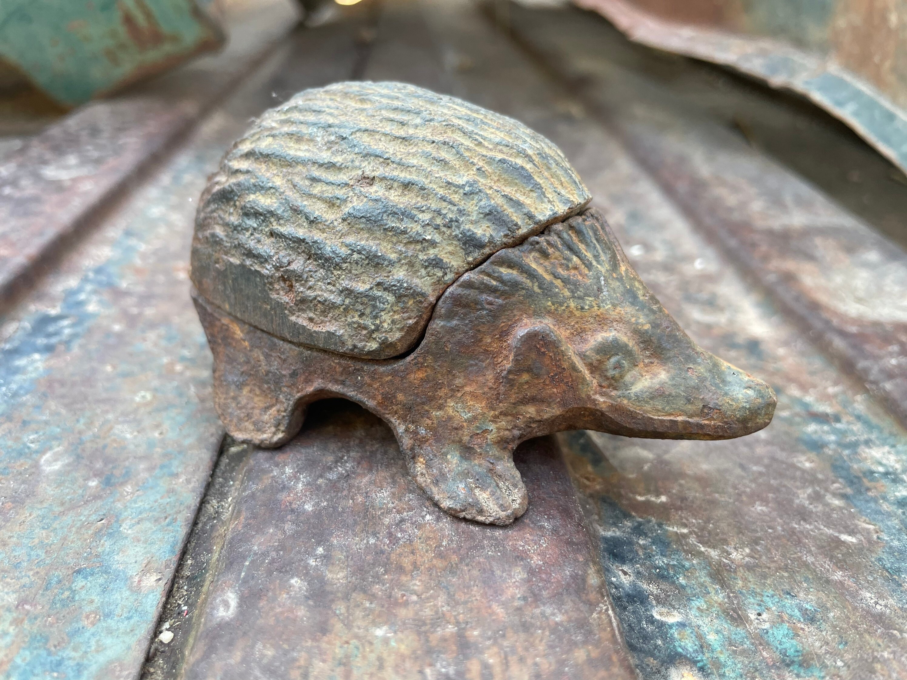 Rusty Cast Iron Hedgehog Figurine with Removable Lid, Exotic Animal ...