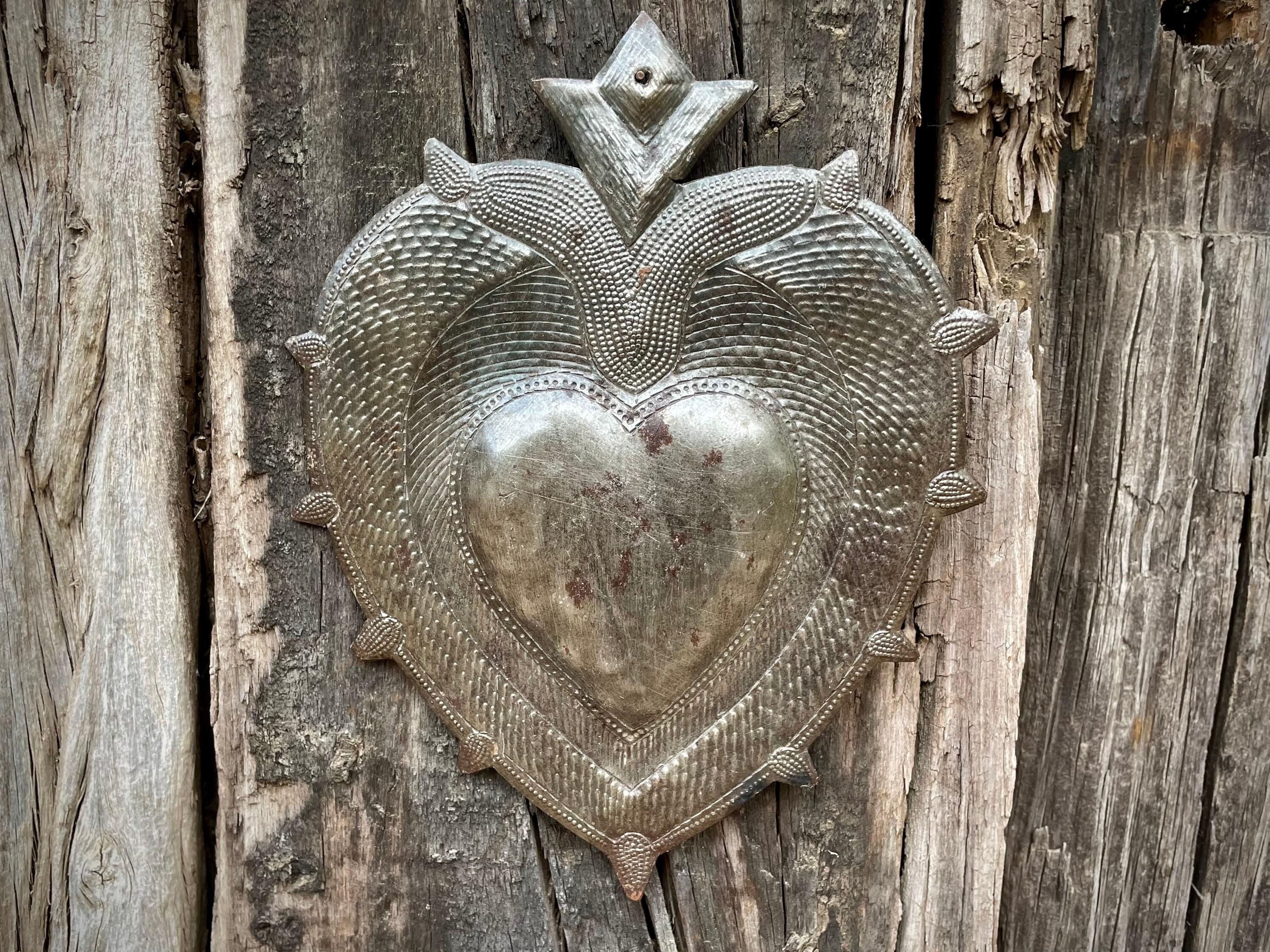 Vintage Haitian Steel Drum Folk Art Sacred Heart Wall Hanging ...