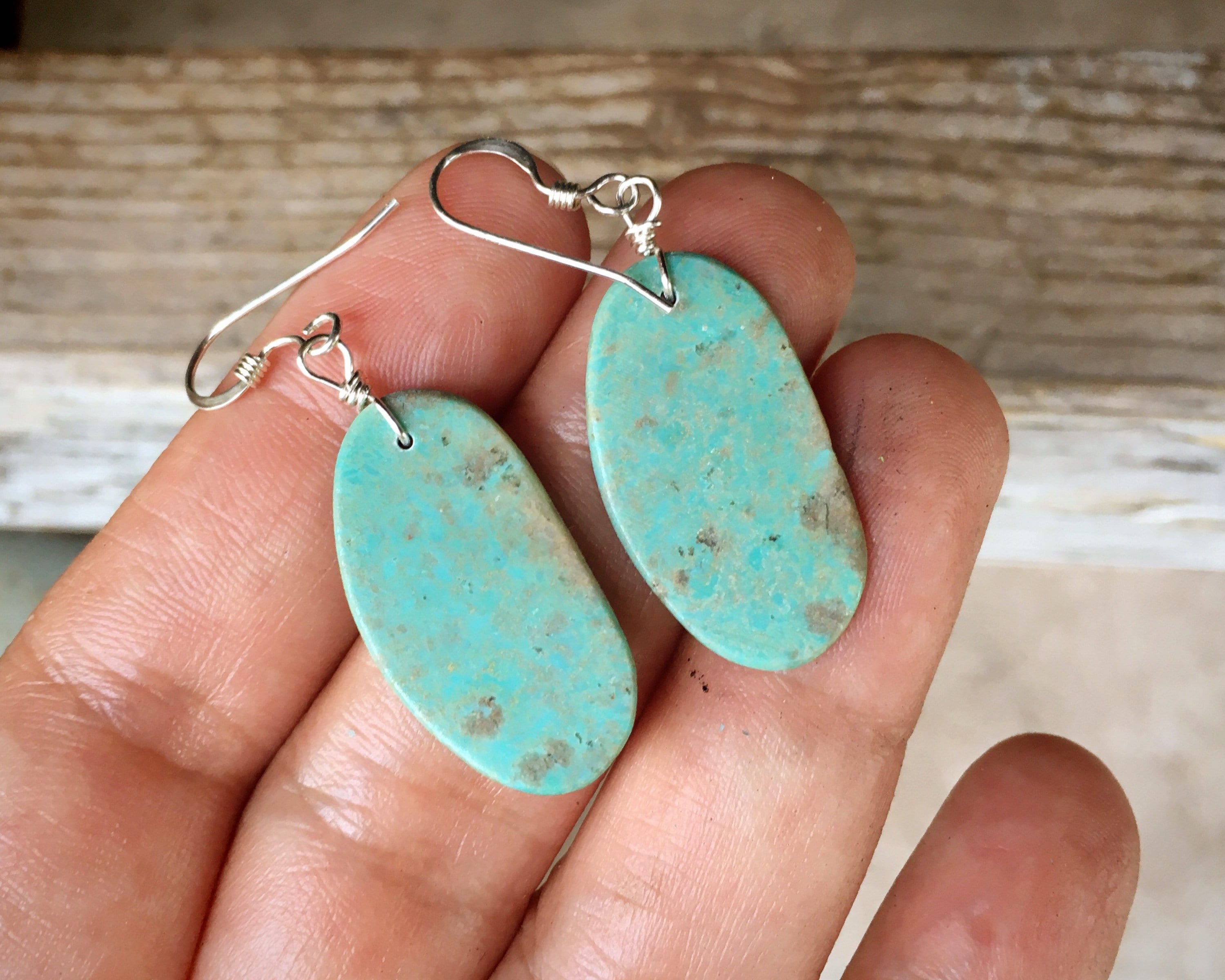 Light Green Turquoise Slab Earrings Medium-Small Size, Southwestern ...