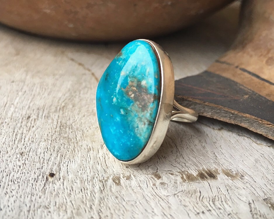 Simple Turquoise Ring for Women or Men Size 8 Sterling Silver Navajo ...