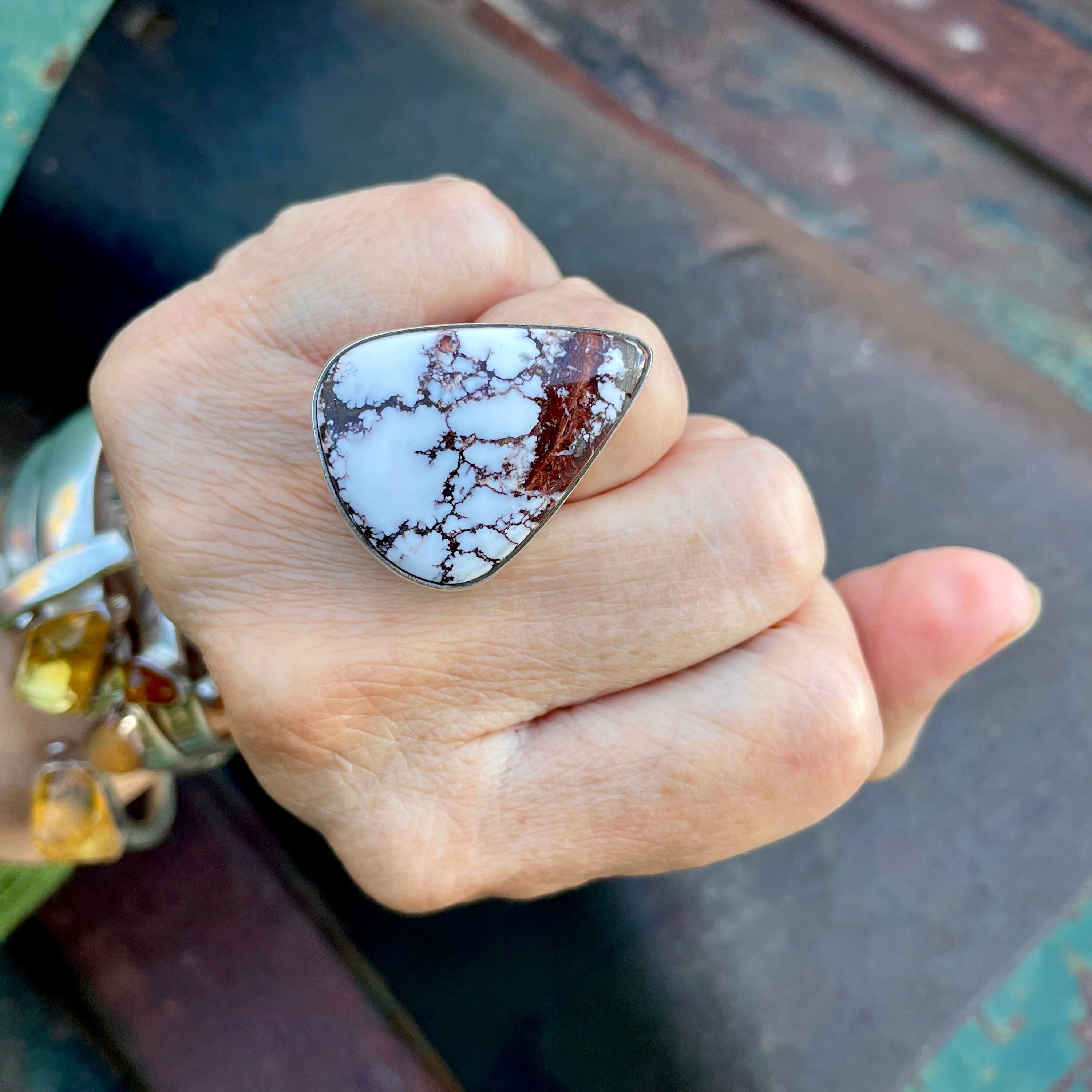 Sterling Silver Wild Horse Stone Magnesite Navajo Ring Approx Size 6.5 ...