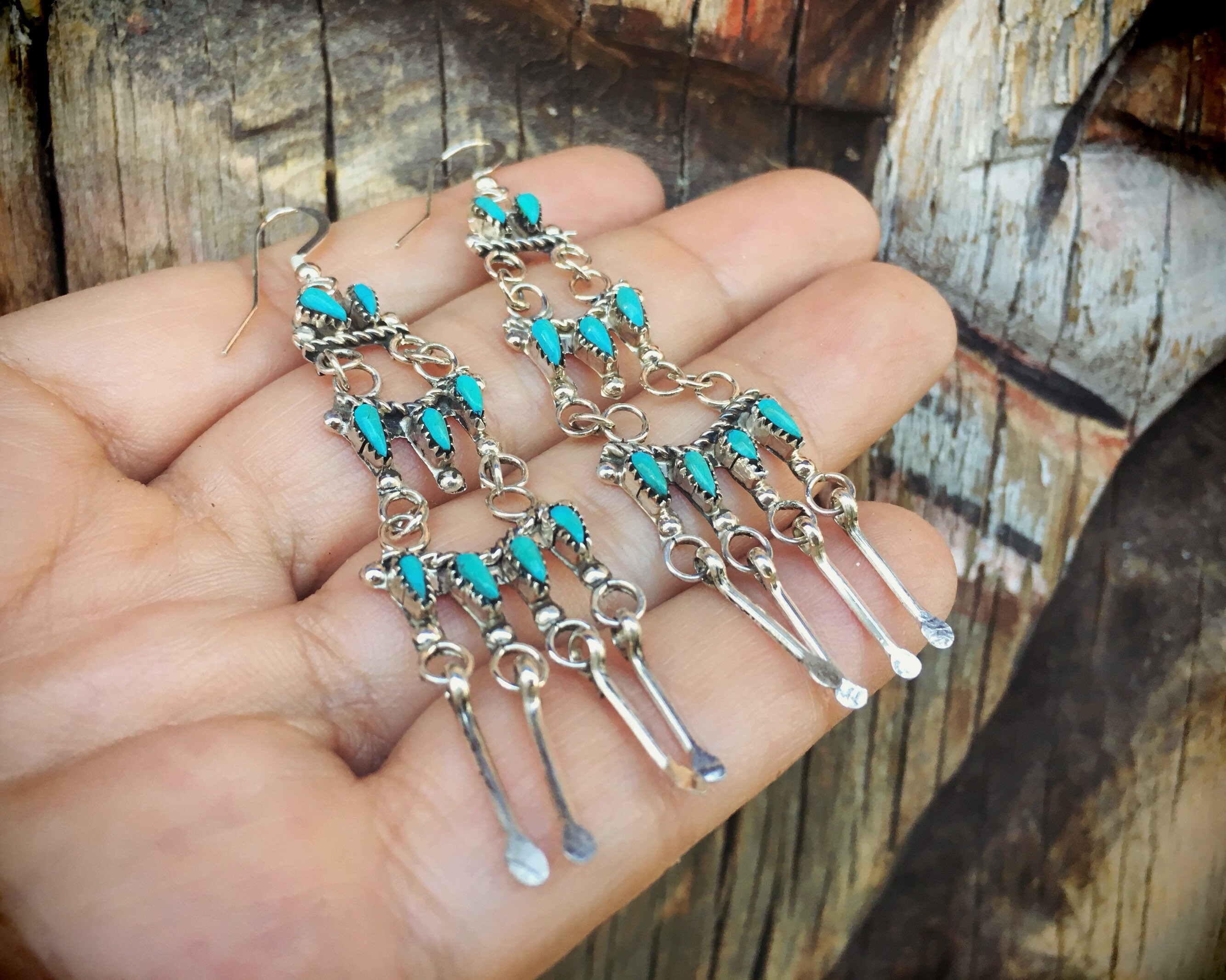 Vintage Zuni snake eye turquoise earrings Native American Indian jewelry