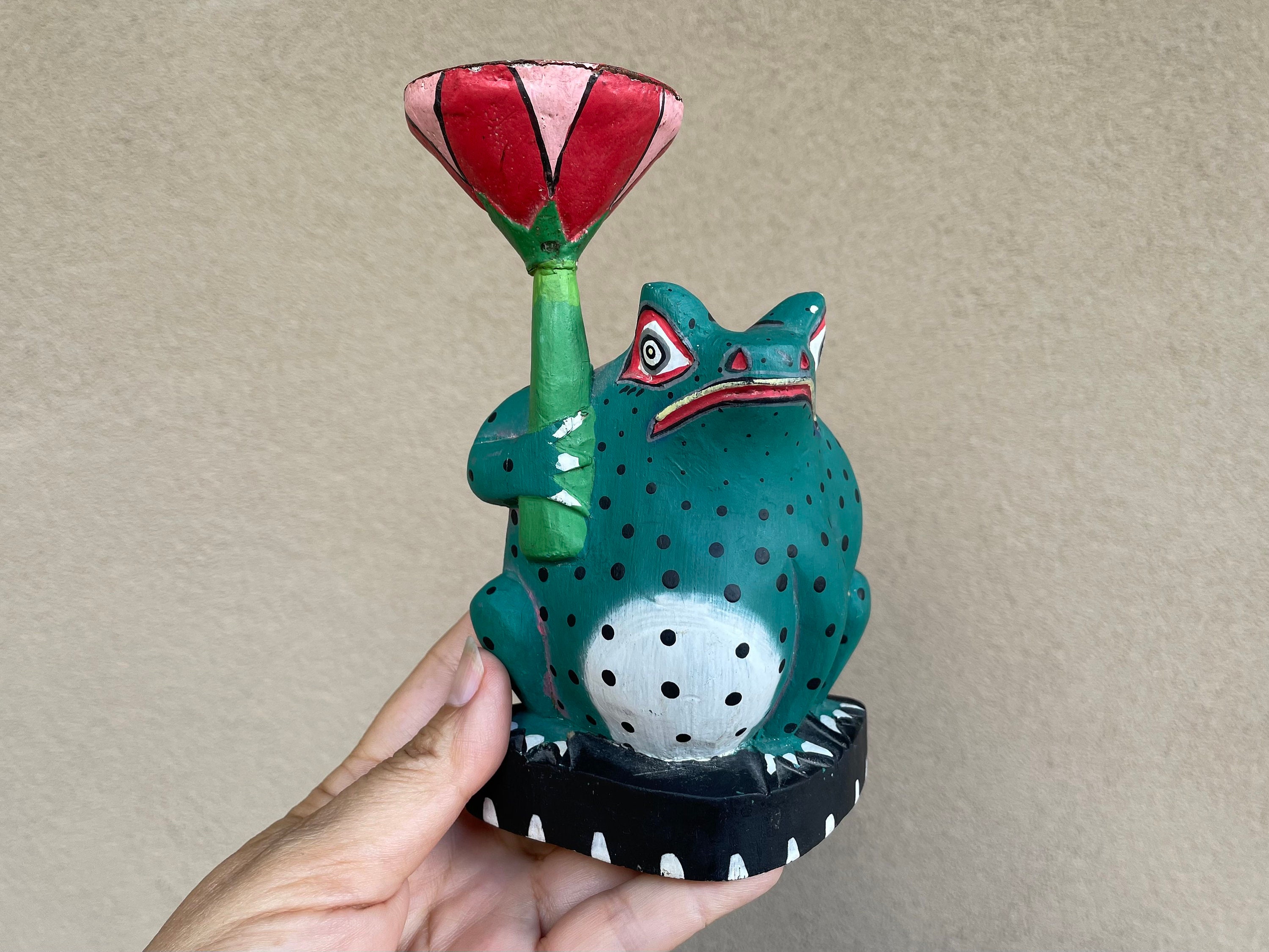 Bali Folk Art Painted Wood Green Frog Candleholder Figurine, Gift for ...