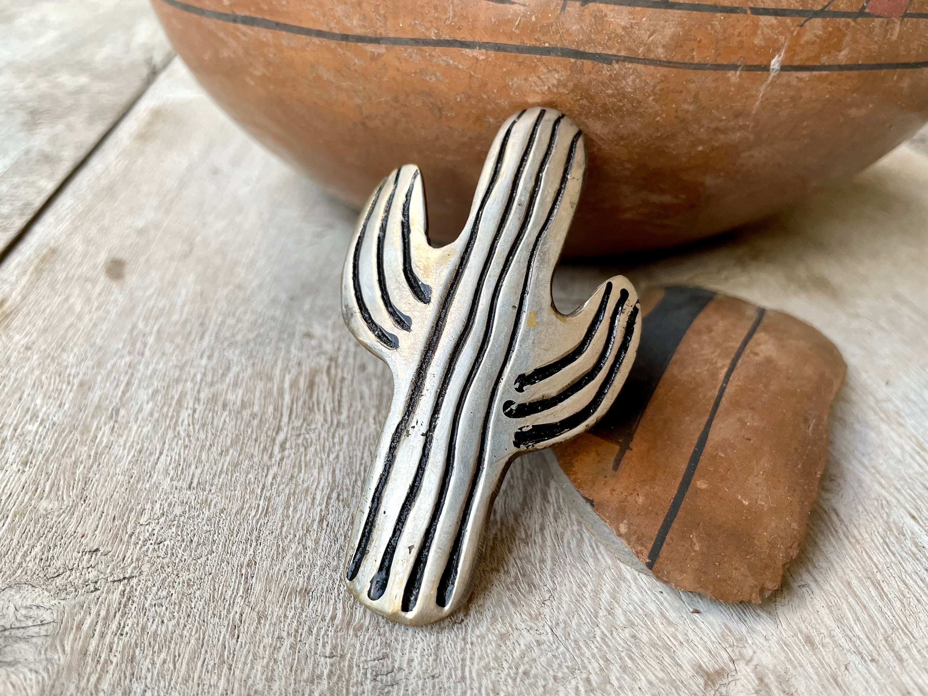 Six Vintage Silver Tone Metal Cactus Napkin Rings Made in India ...