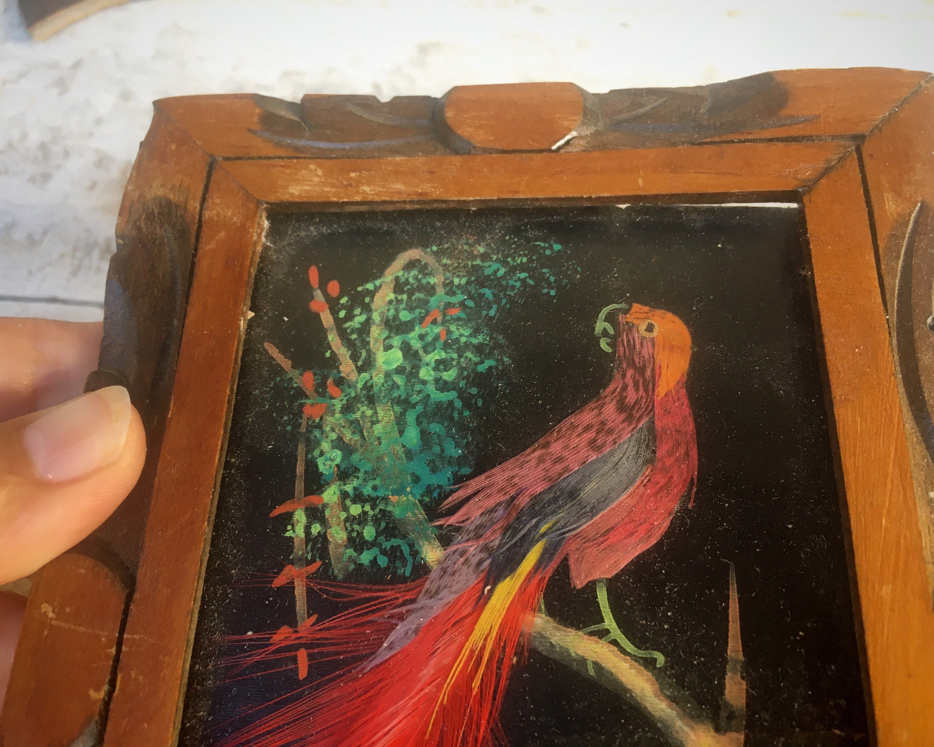 Small Framed 5x7 Mexican Feather Art Red Bird Arteplumeria, Real ...