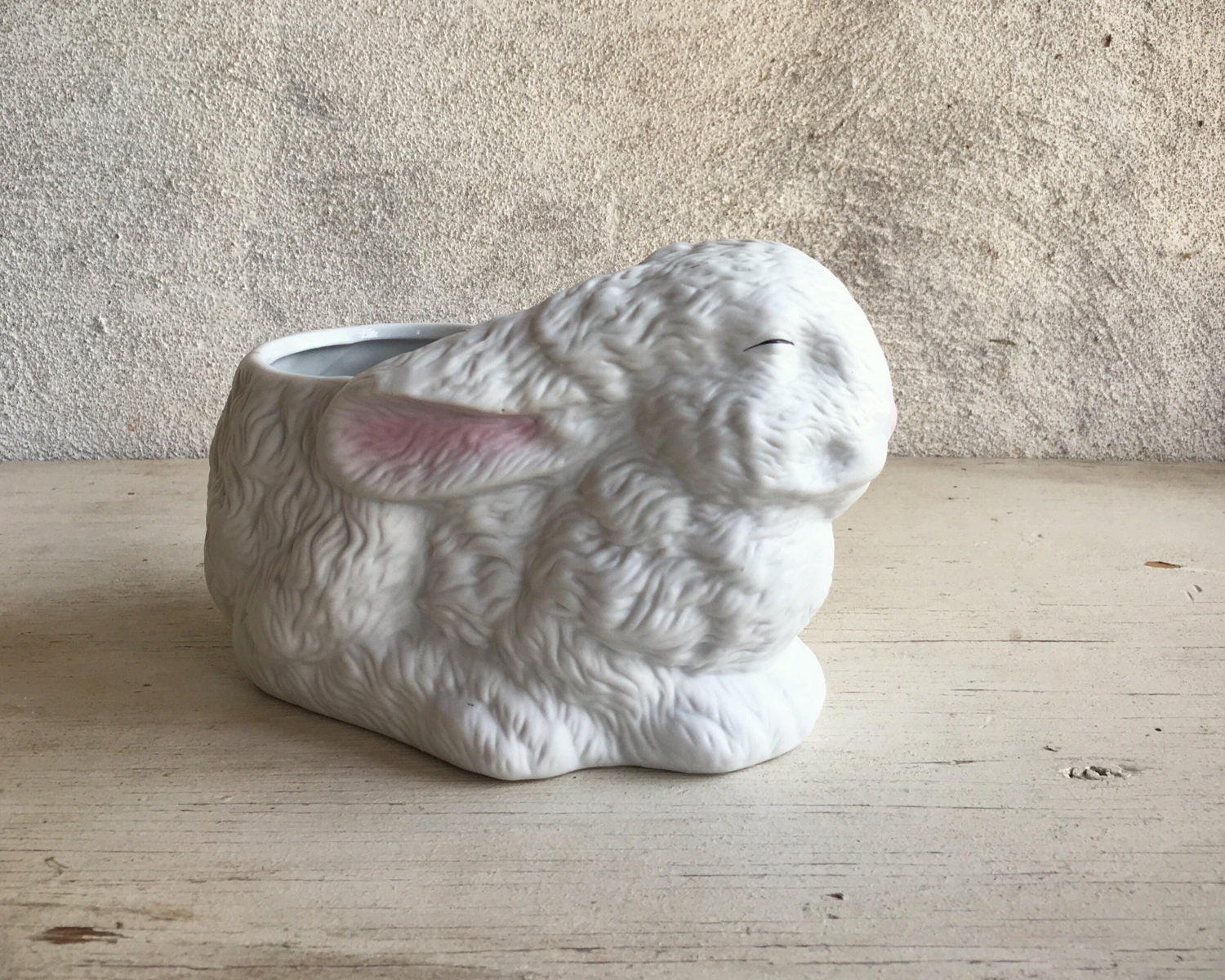 1987 white rabbit planter bisque porcelain, Easter rabbit pot, Easter ...
