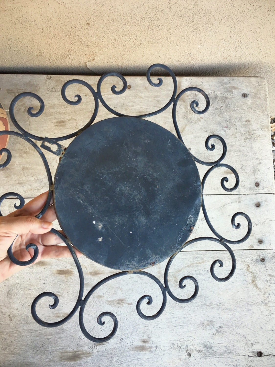 Mexican forged iron mosaic tile wall hanging, vintage tile mosaic sun ...