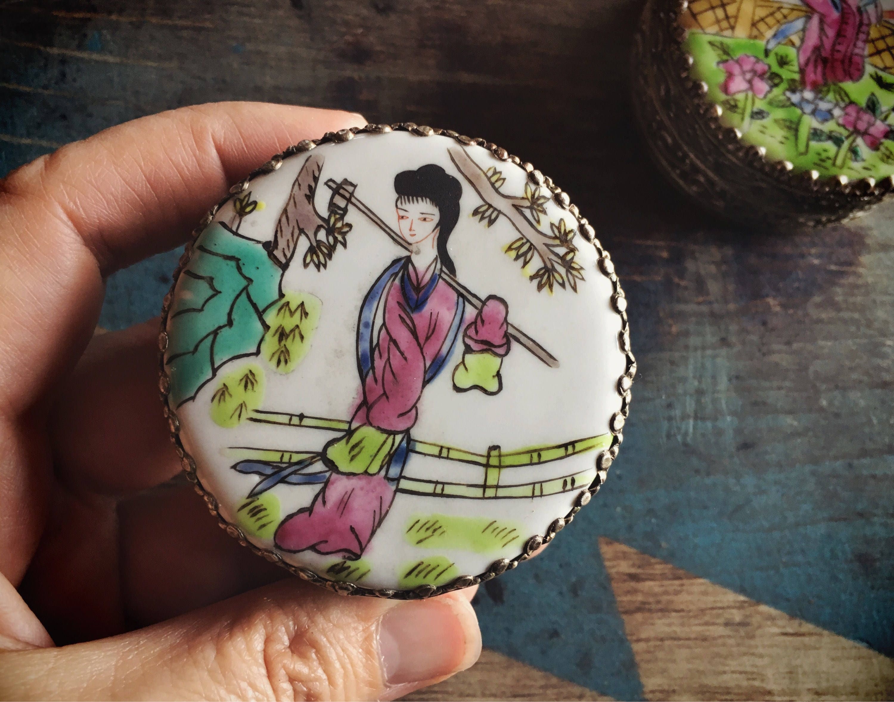 Vintage China Porcelain Shard Box, Pill Box, Snuff Box, Stash Box ...