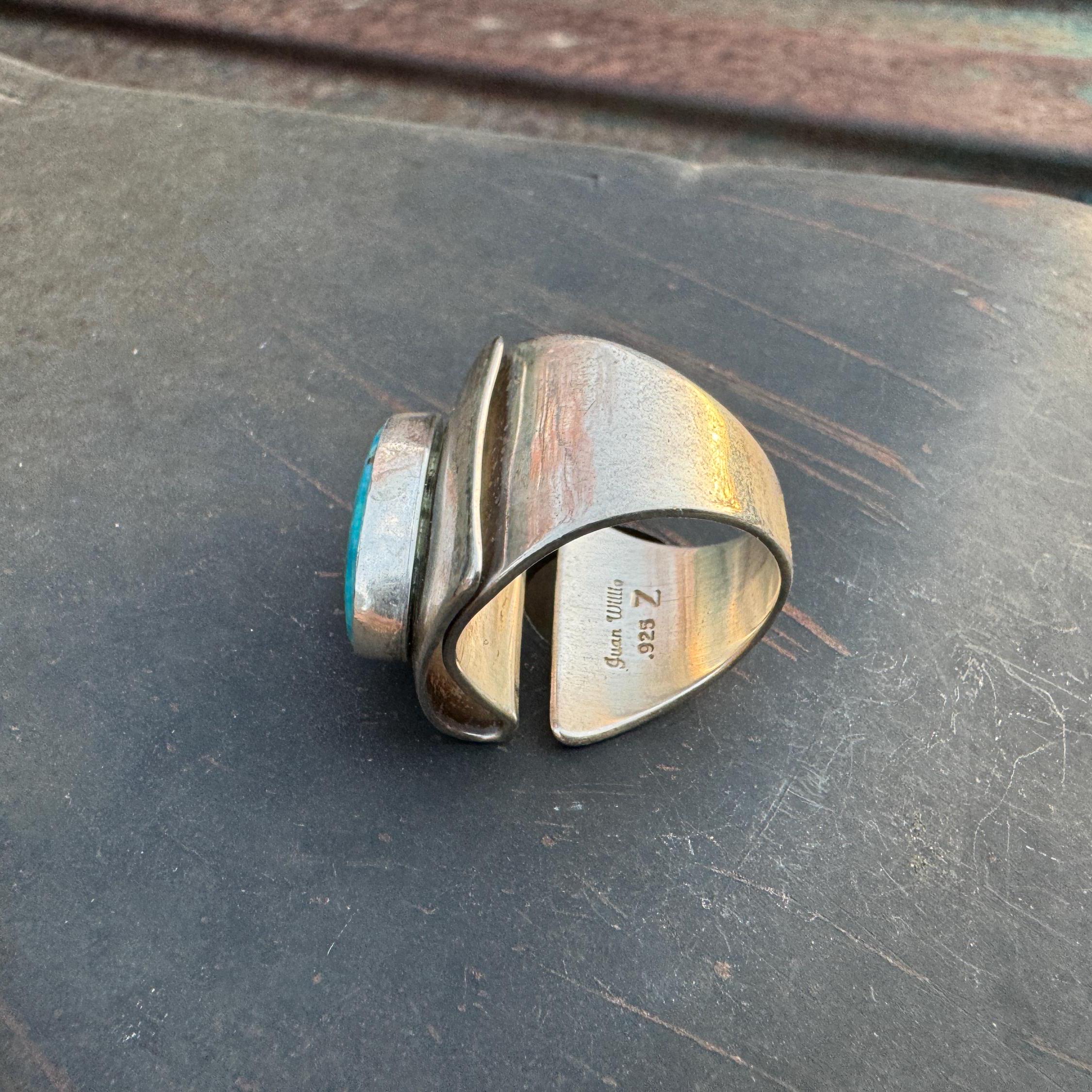 Navajo Juan Willie for Gertrude Zachary Turquoise Sterling Silver Ring Size 7.5 Slightly Adj