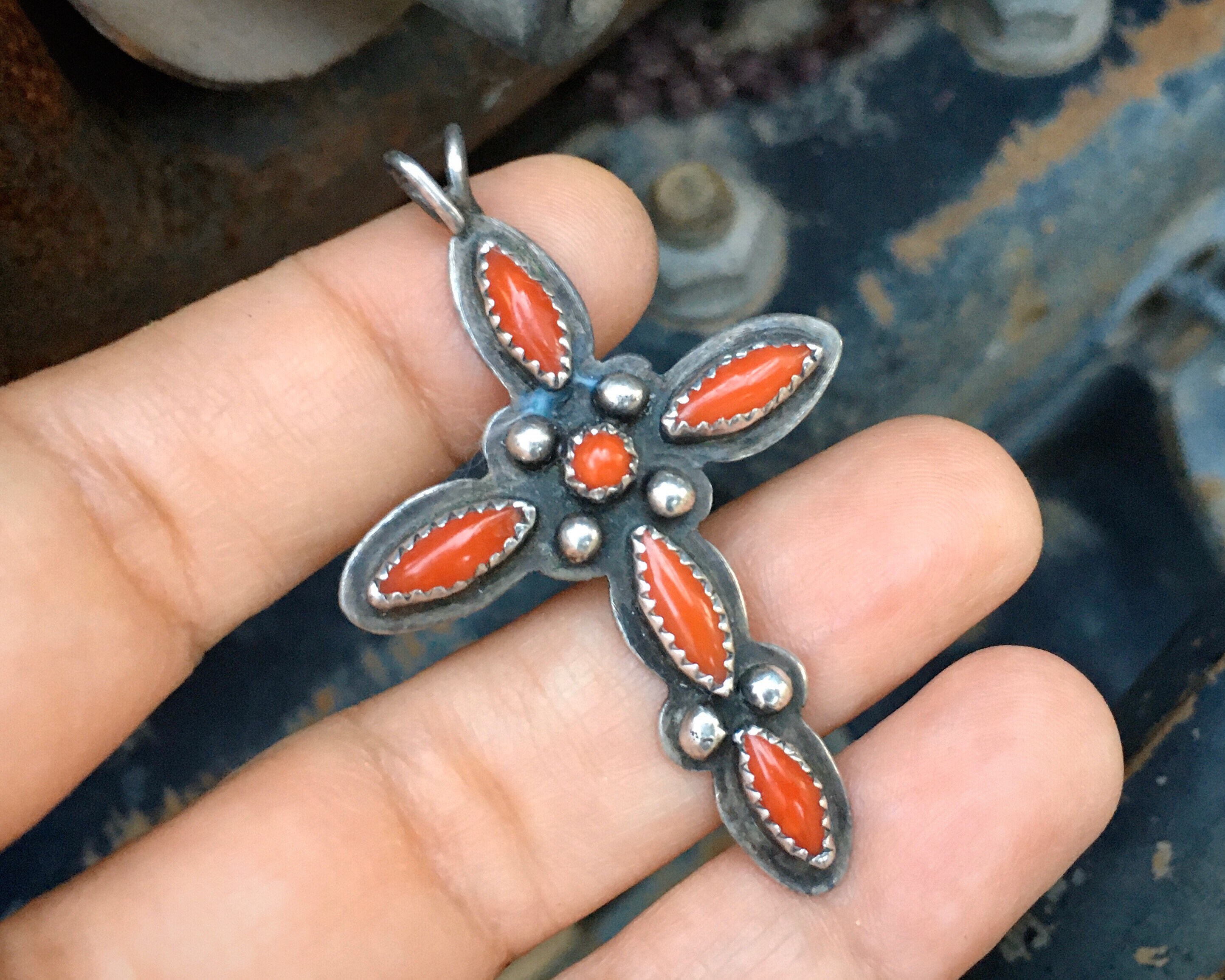 Red Mediterranean Coral Cross Pendant for Women Men, Native America ...