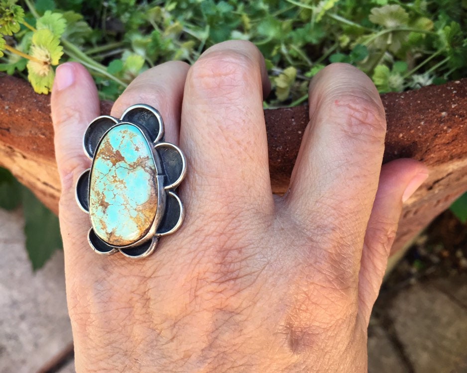 Old Pawn Turquoise Ring for Women Size 6.5 (Surface Crack), Native ...