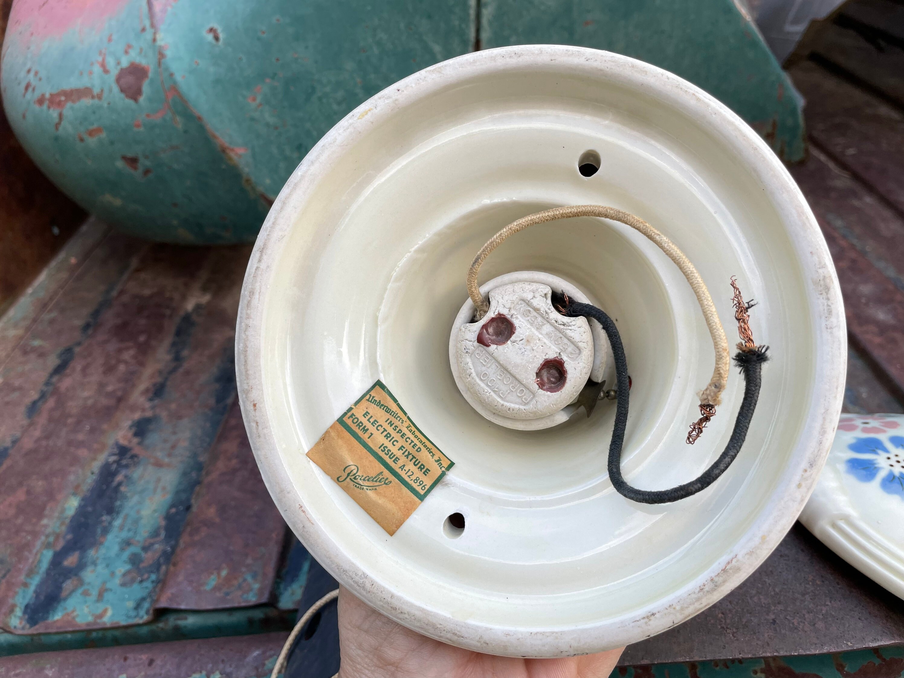 Three Antique Porcelain Ceiling Fixtures Stencil Painted Porcelier by ...