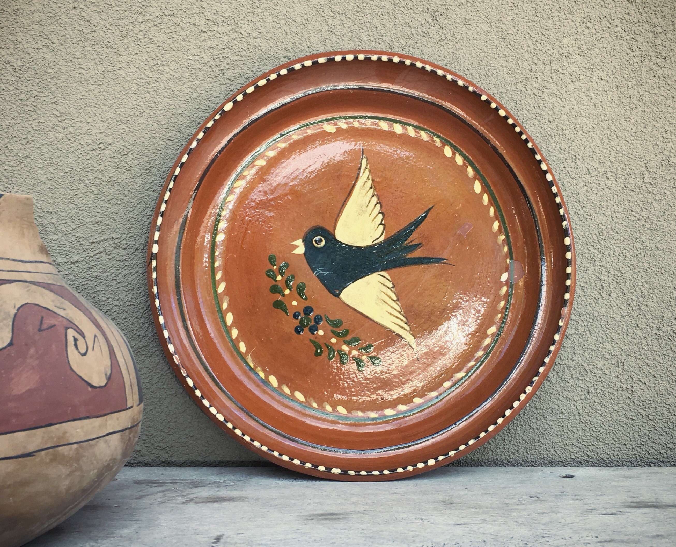 Mexican Pottery Plate Black Bird Decor Redware Mexican Decor Capula ...