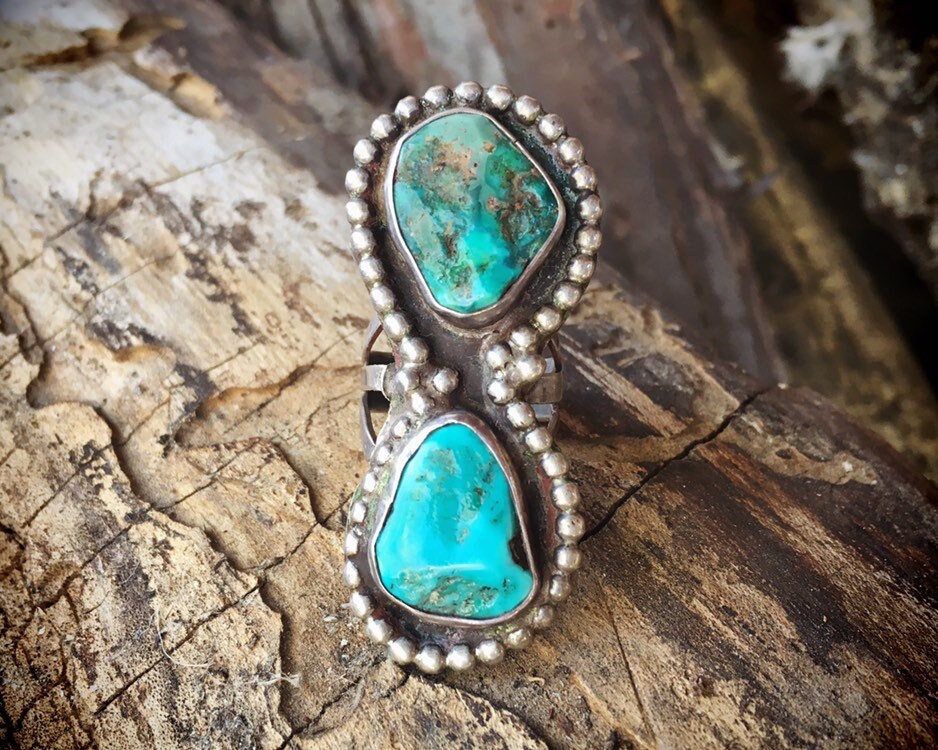 Old Pawn Long Turquoise Ring for Women Size 6.5 Navajo Native American ...
