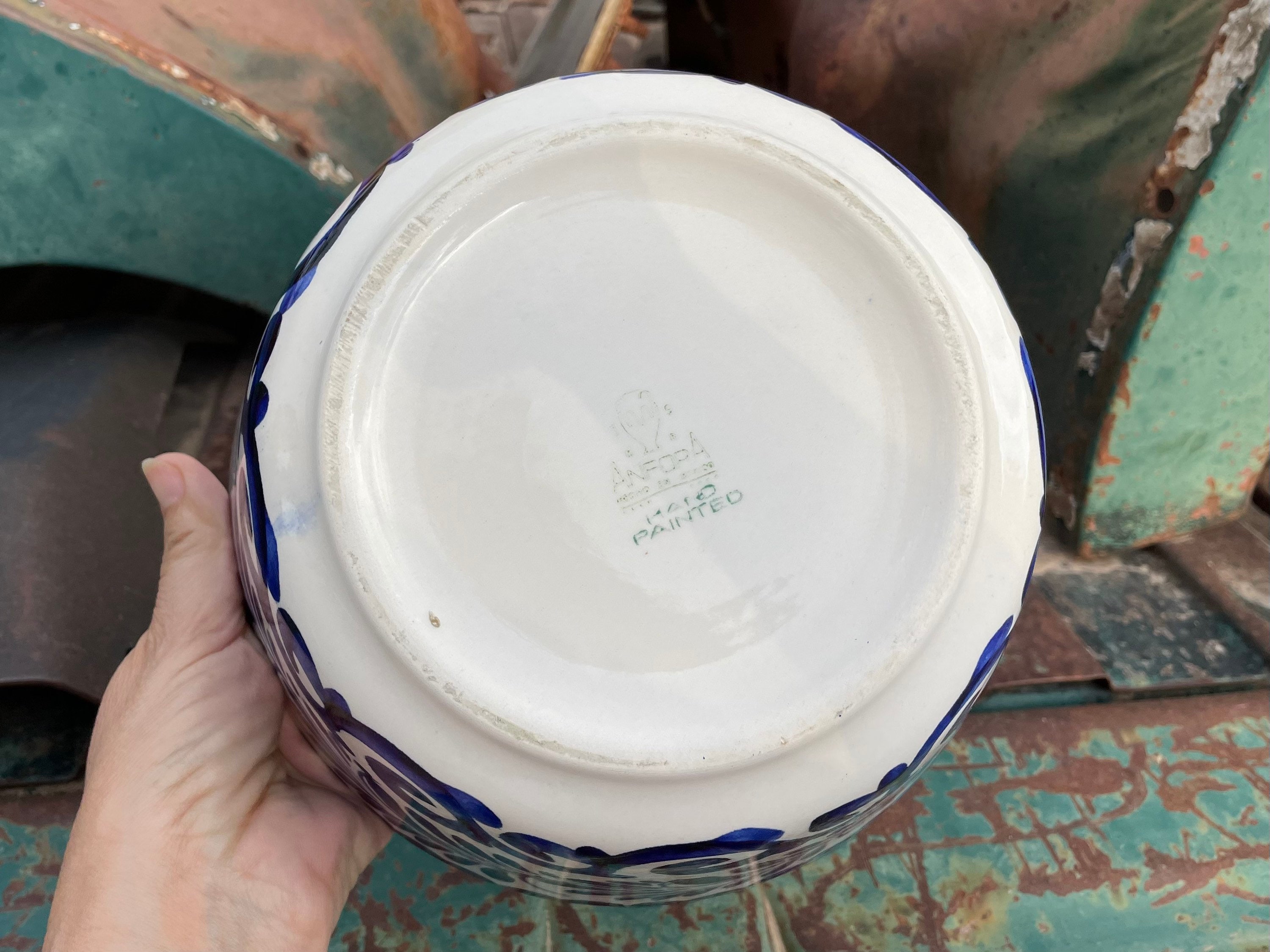 Mexican Anfora Puebla Blue Serving Bowl Medium Sized, Blue and White ...