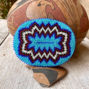 Large Vintage Beaded Belt Buckle Leather Backed, Dazzler Design, Native ...