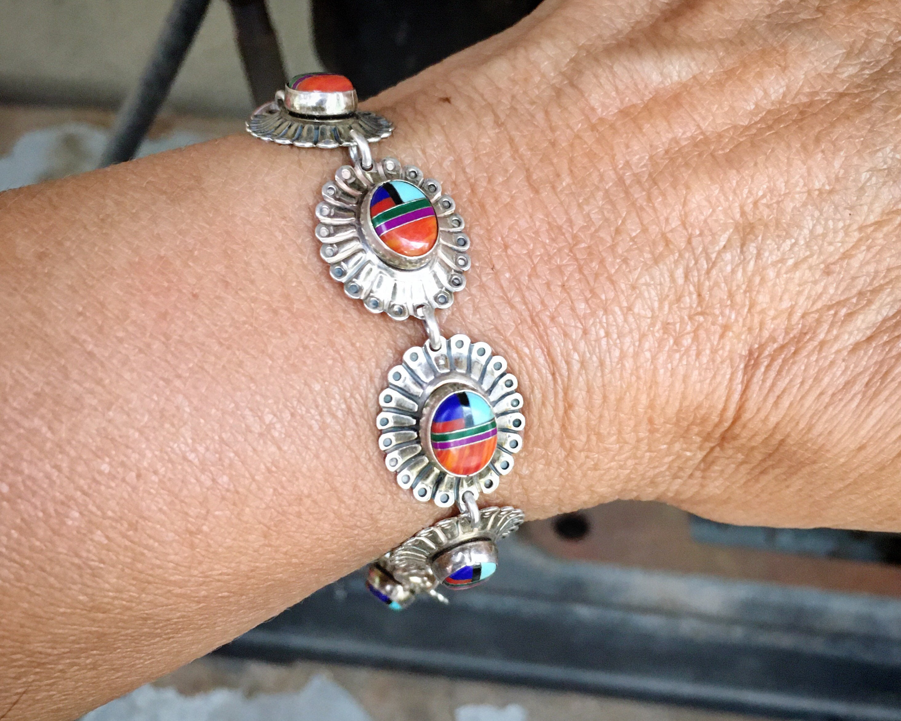 Lightweight Panel Link Bracelet with Sterling Silver and Multistone ...