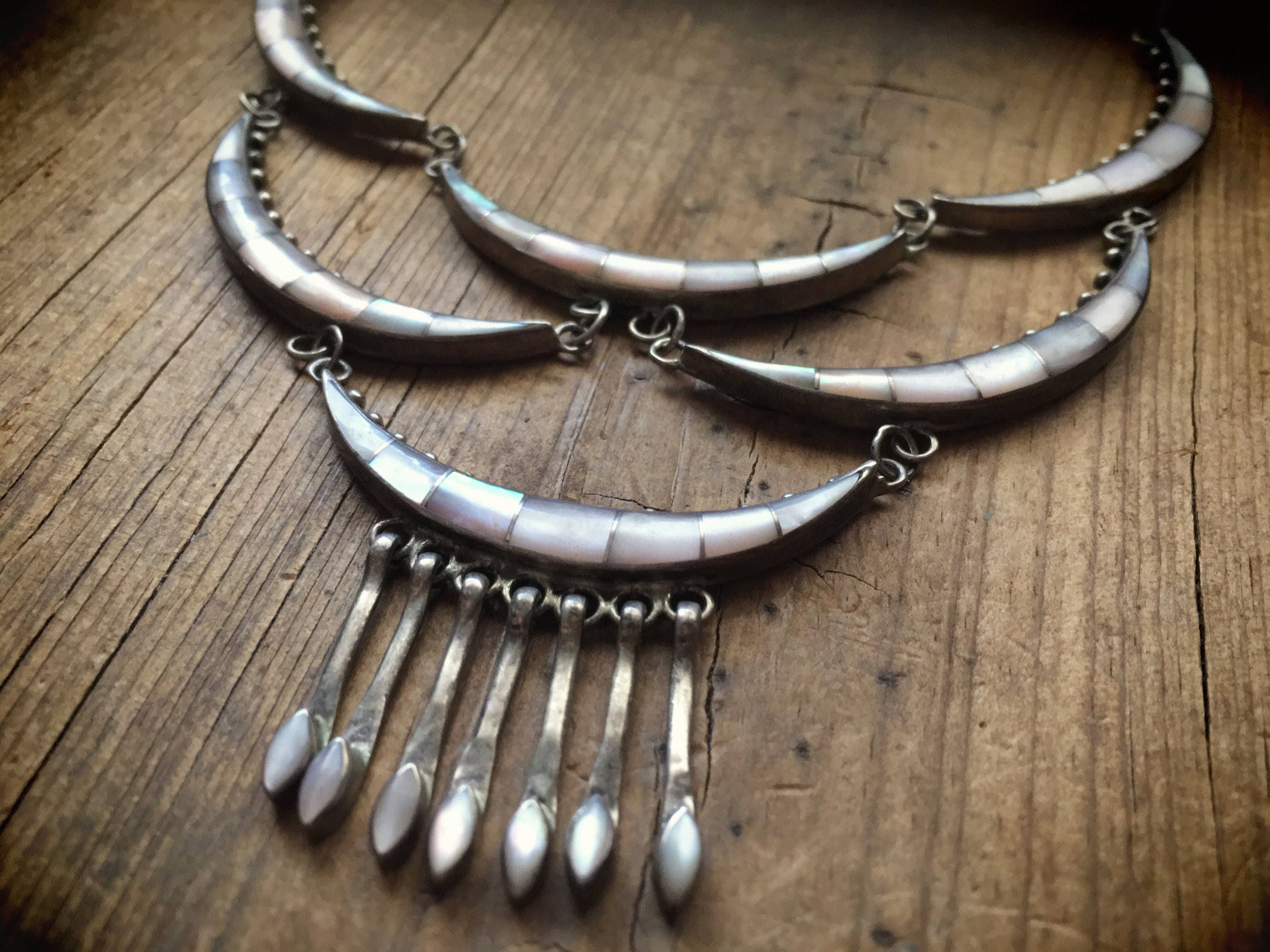 Vintage Sterling Silver and Mother of Pearl Channel Inlay Necklace ...