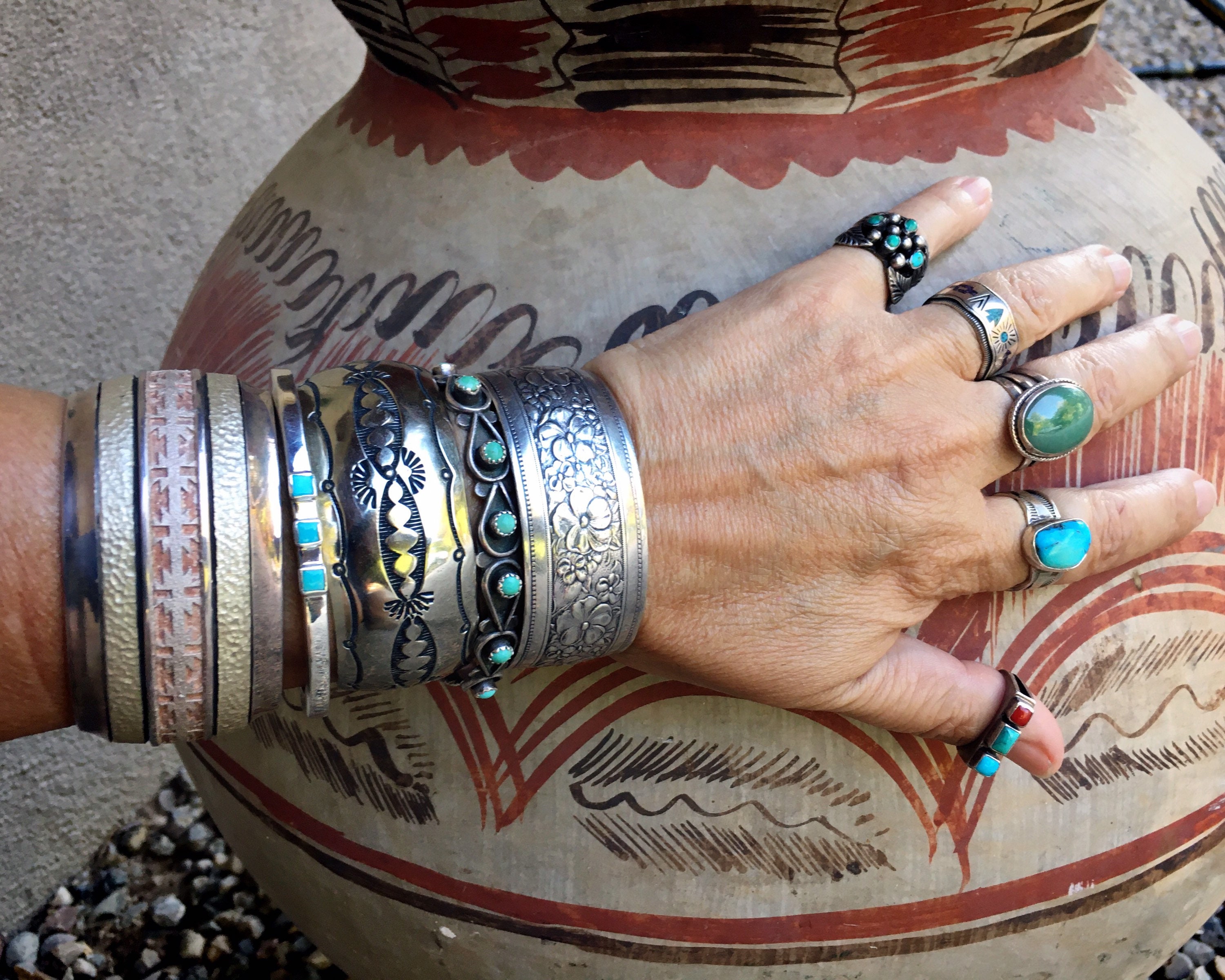 Zuni Snake Eye Turquoise Narrow Row Cuff Stacking Bracelet, Vintage ...