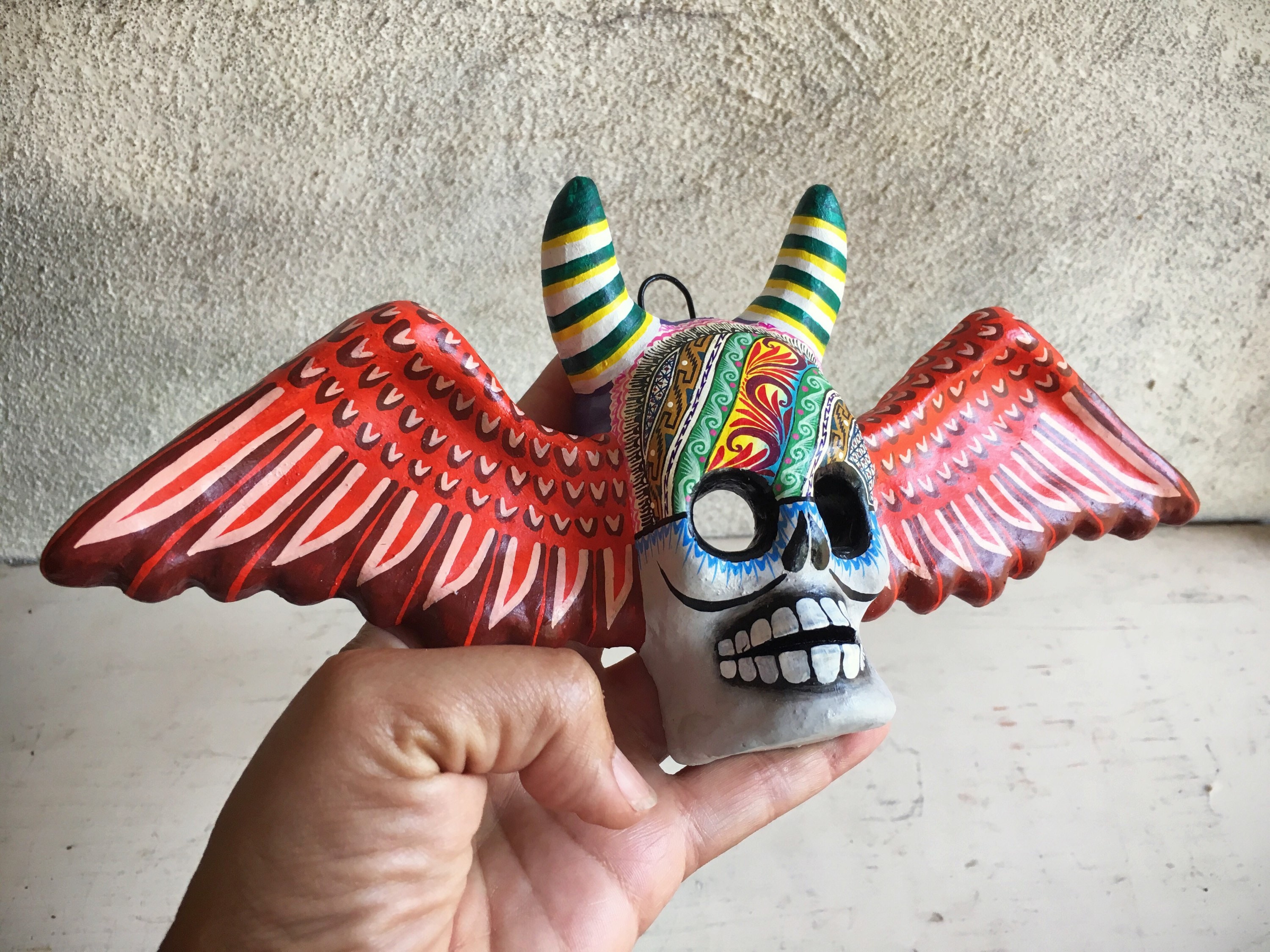 Vintage ceramic Day of the Dead skull wall hanging Oaxaca pottery folk art